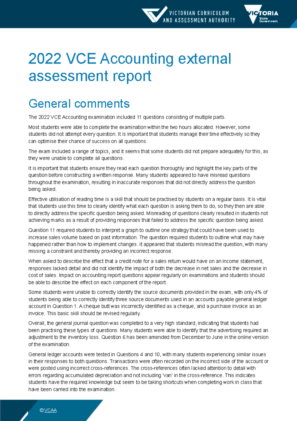 VCAA EXAM REPORT - 2022 VCE Accounting external assessment report ...