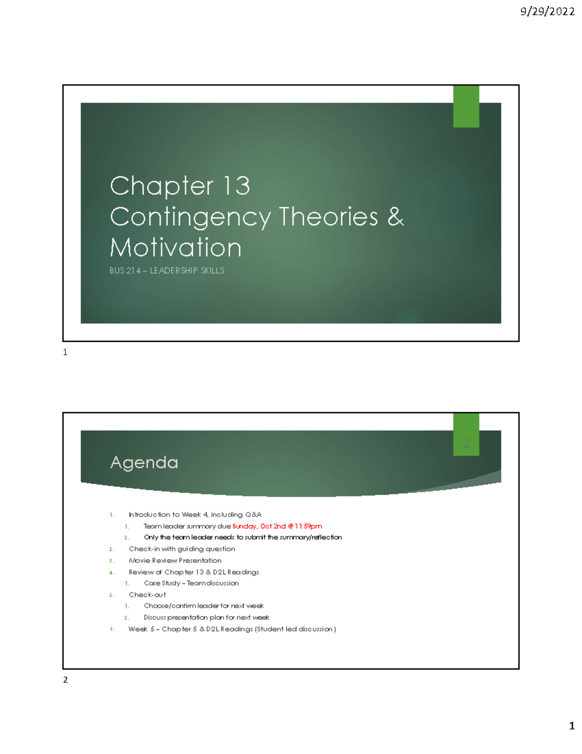 Chapter 13 - Contingency Theory and Motivation Student Notes F22 ...