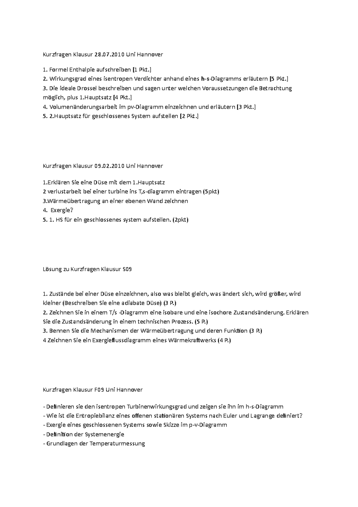 Kurzfragen - 07 Uni Hannover Formel Enthalpie aufschreiben [1 Pkt ...