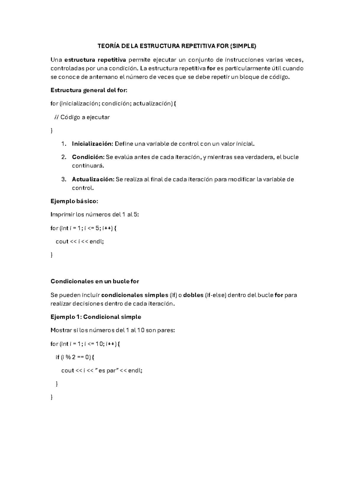 Teoría DE LA Estructura Repetitiva FOR - TEORÍA DE LA ESTRUCTURA ...