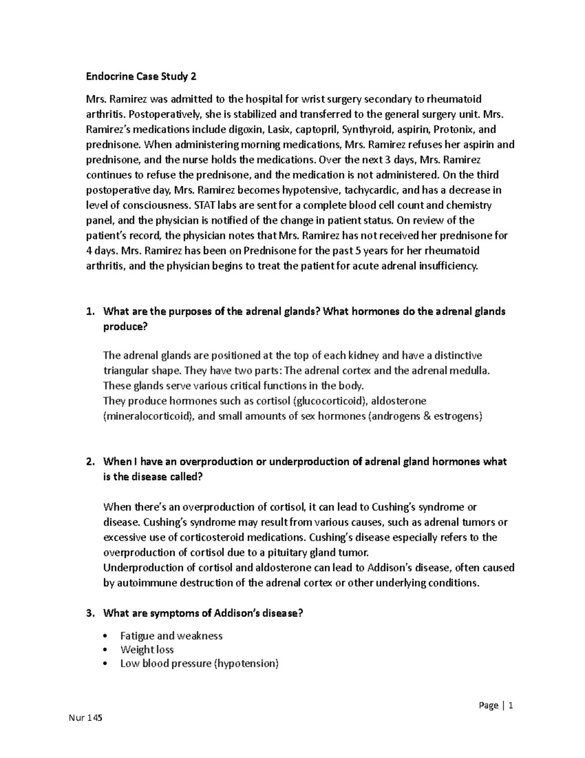 Endocrine Case Study 2 - Ramirez was admitted to the hospital for wrist ...