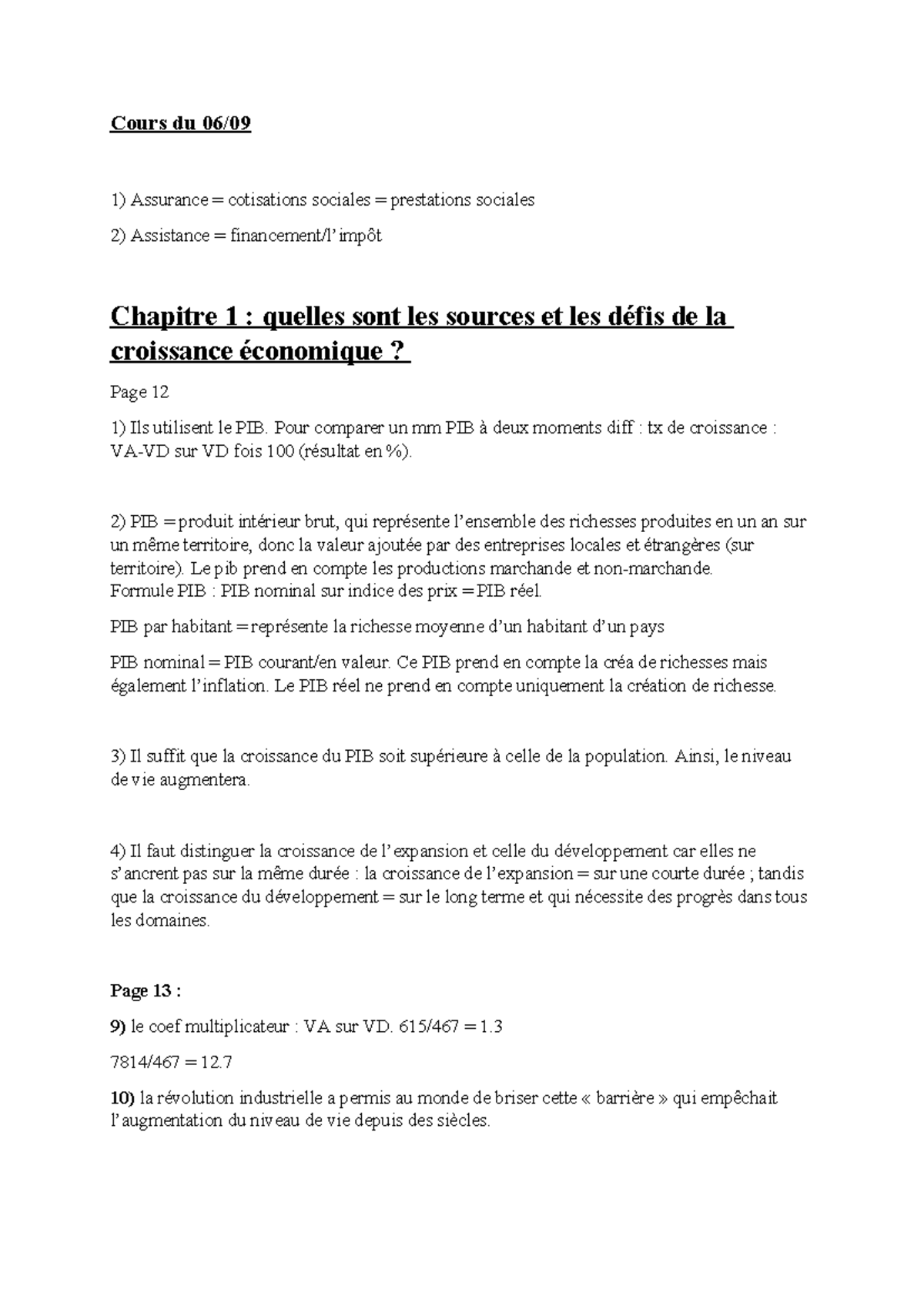 Cours - Pour comparer un mm PIB à deux moments diff : tx de croissance ...