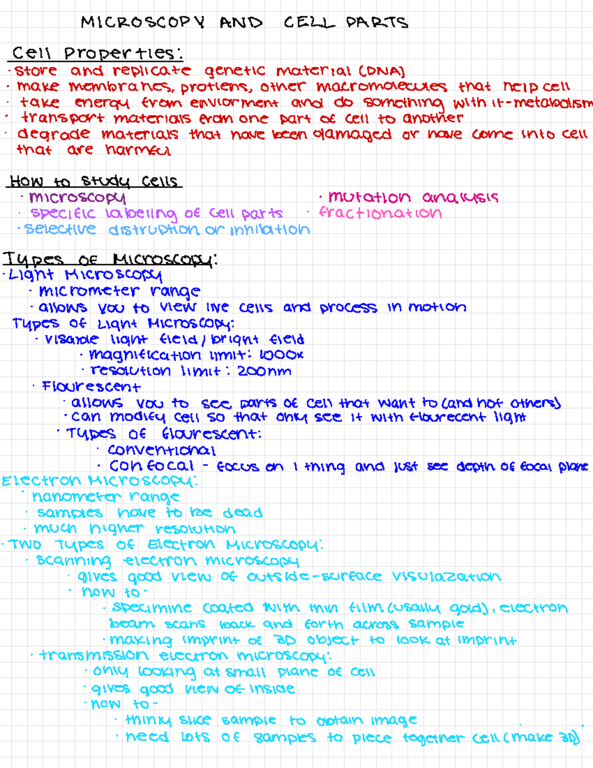 Microscopy - notes - MICROSCOPY AND CELL PARTS cell properties ...