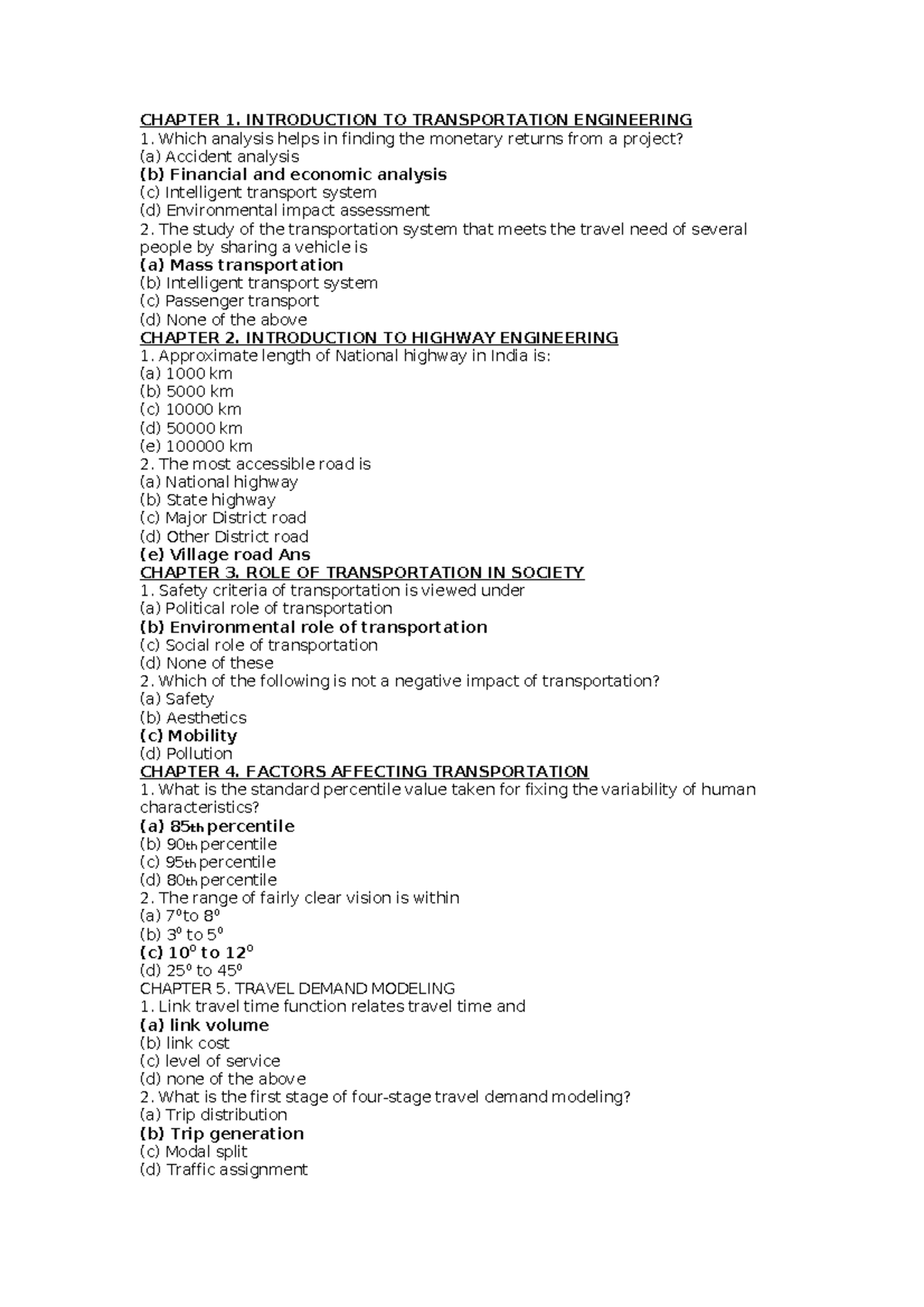 106331761 Transportation Engineering Mcq - CHAPTER 1. INTRODUCTION TO ...