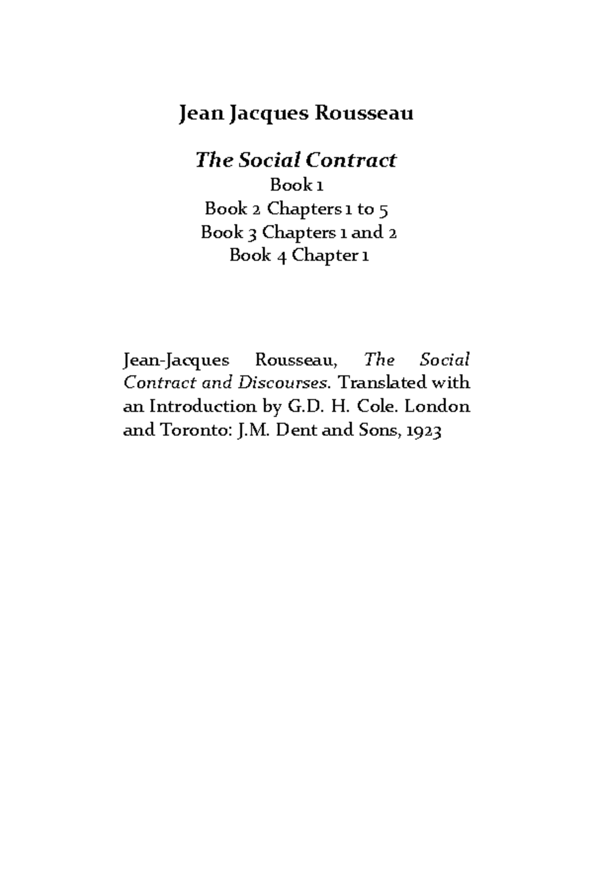 Chapter 7 Rousseau - Reading - Jean Jacques Rousseau The Social ...