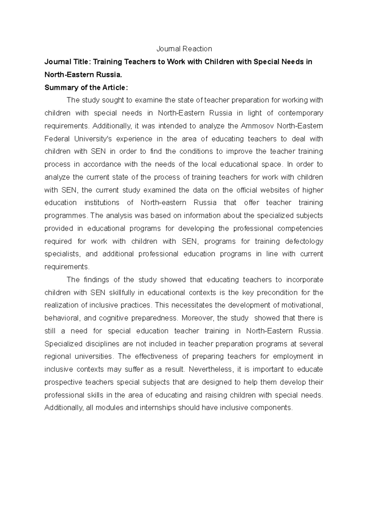 Journal Reaction No. 2 - None - Journal Reaction Journal Title ...