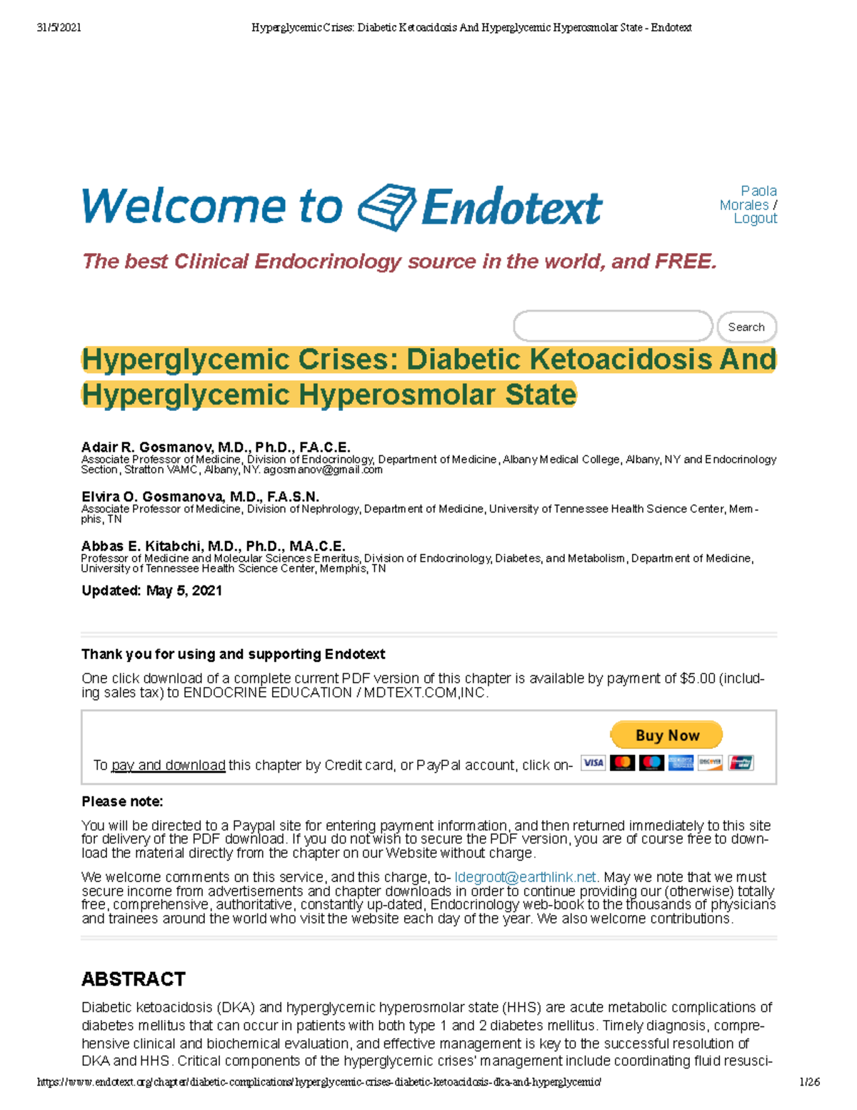 Hyperglycemic Crises Diabetic Ketoacidosis And Hyperglycemic Hyperosmolar State - Endotext - Studocu