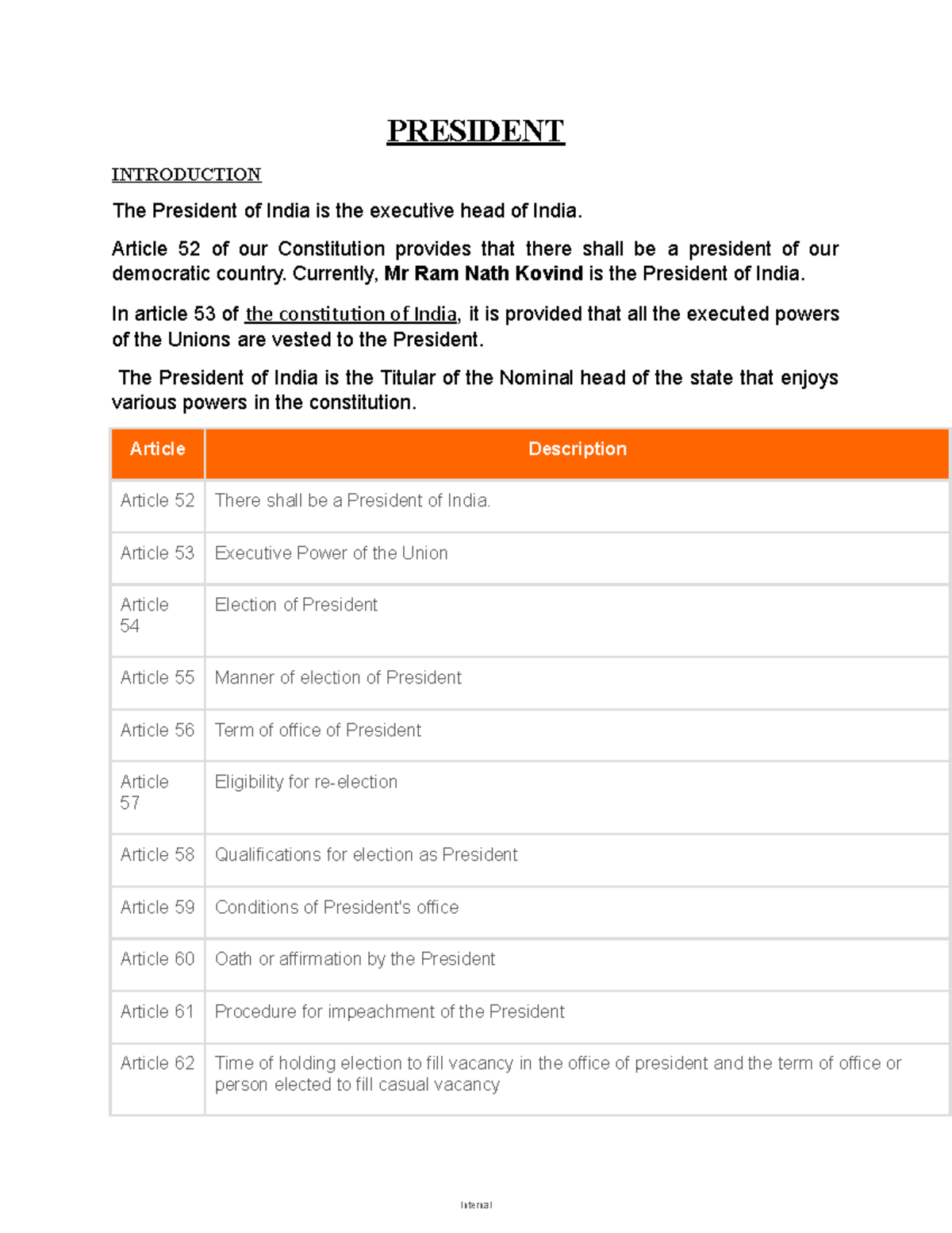 3rd sem end sem notes - PRESIDENT INTRODUCTION The President of India ...