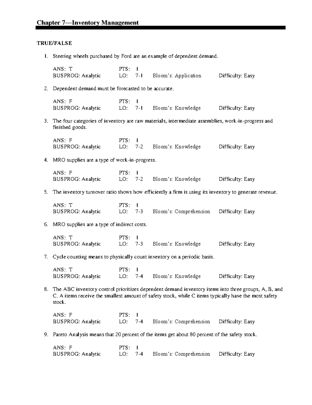 5e Chapter 7 Test Questions Inventory Management - Chapter 7—Inventory ...