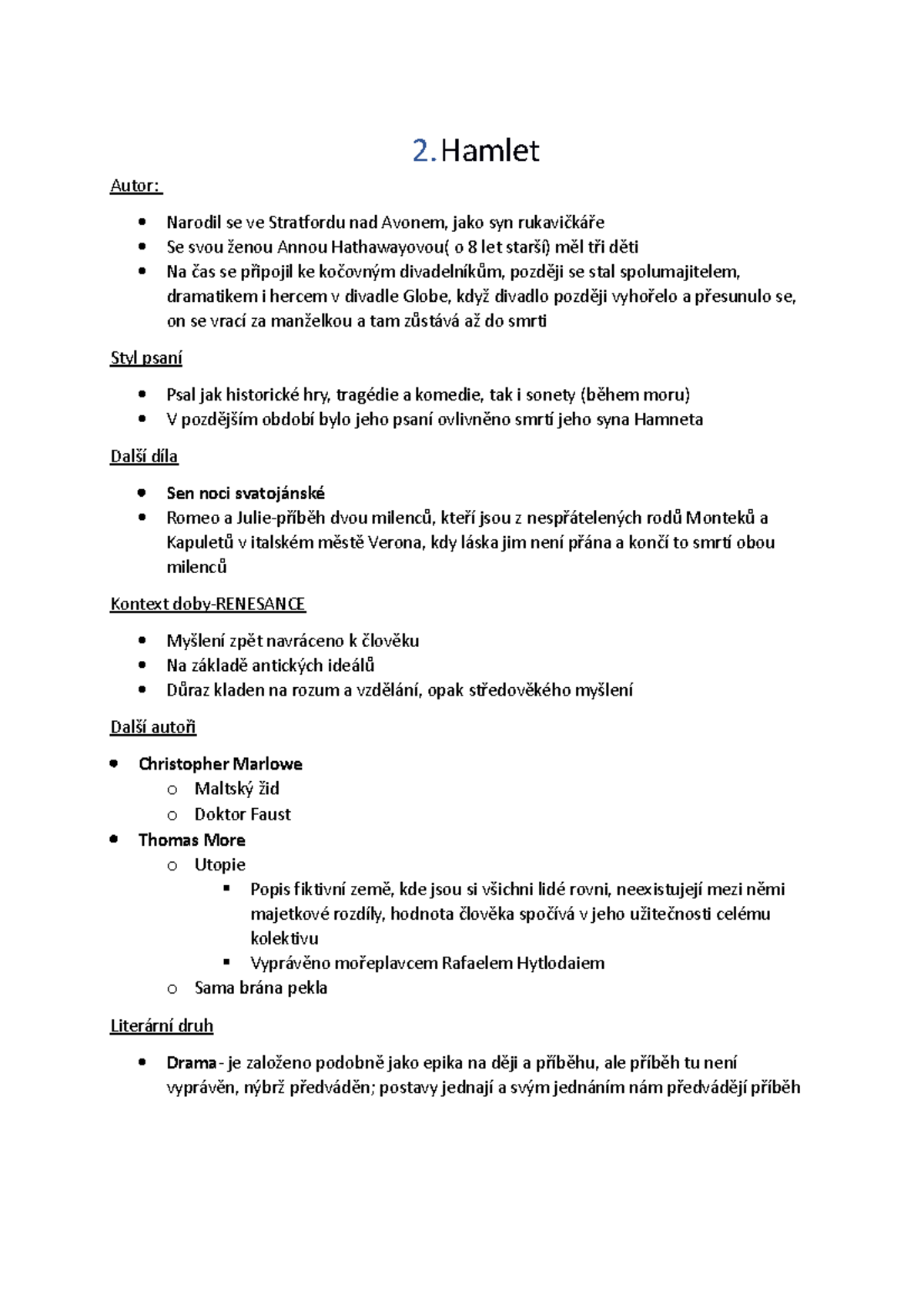 2. Hamlet - rozbor - 2 Autor: Narodil se ve Stratfordu nad Avonem, jako ...