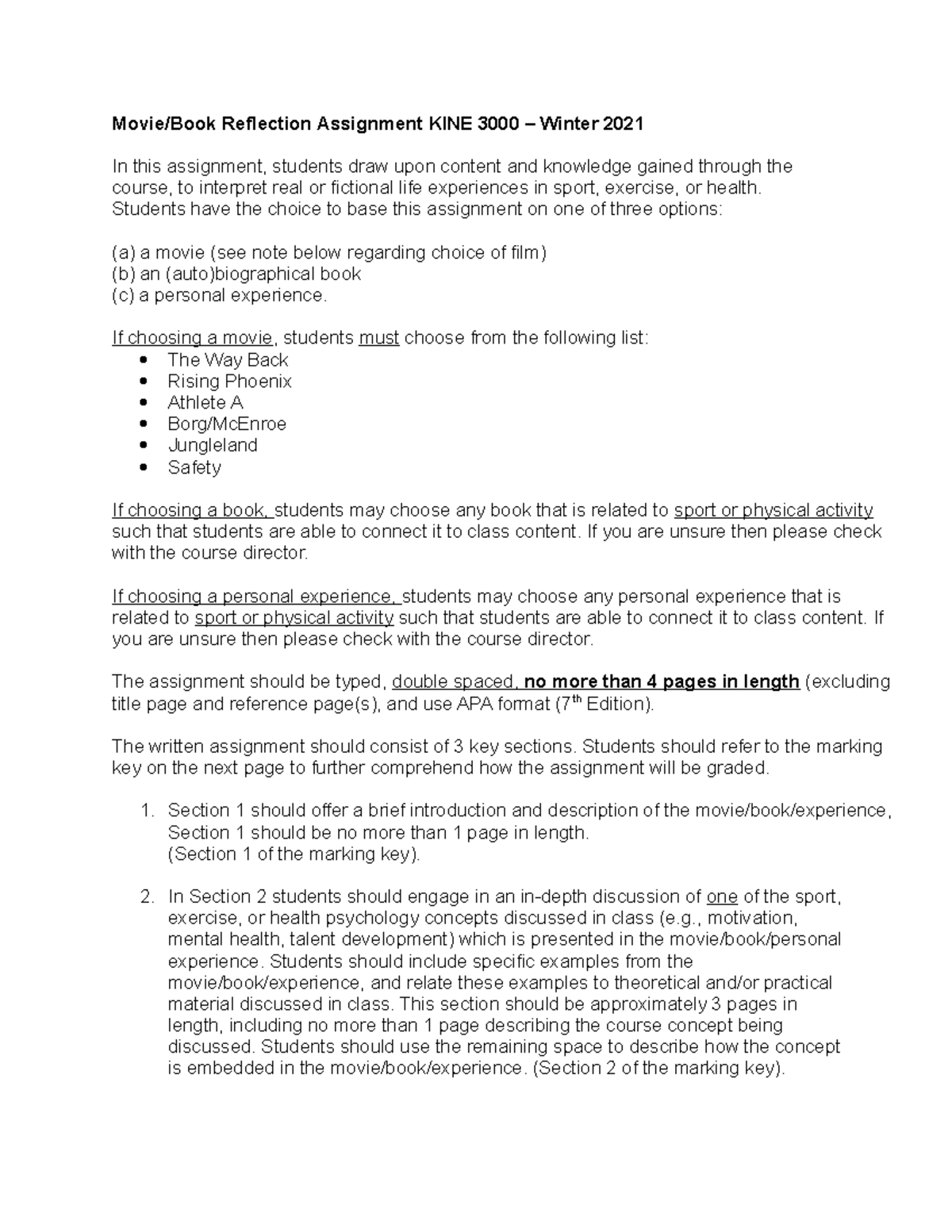 Final updated movie Assignment Instructions and Marking Key - Movie ...