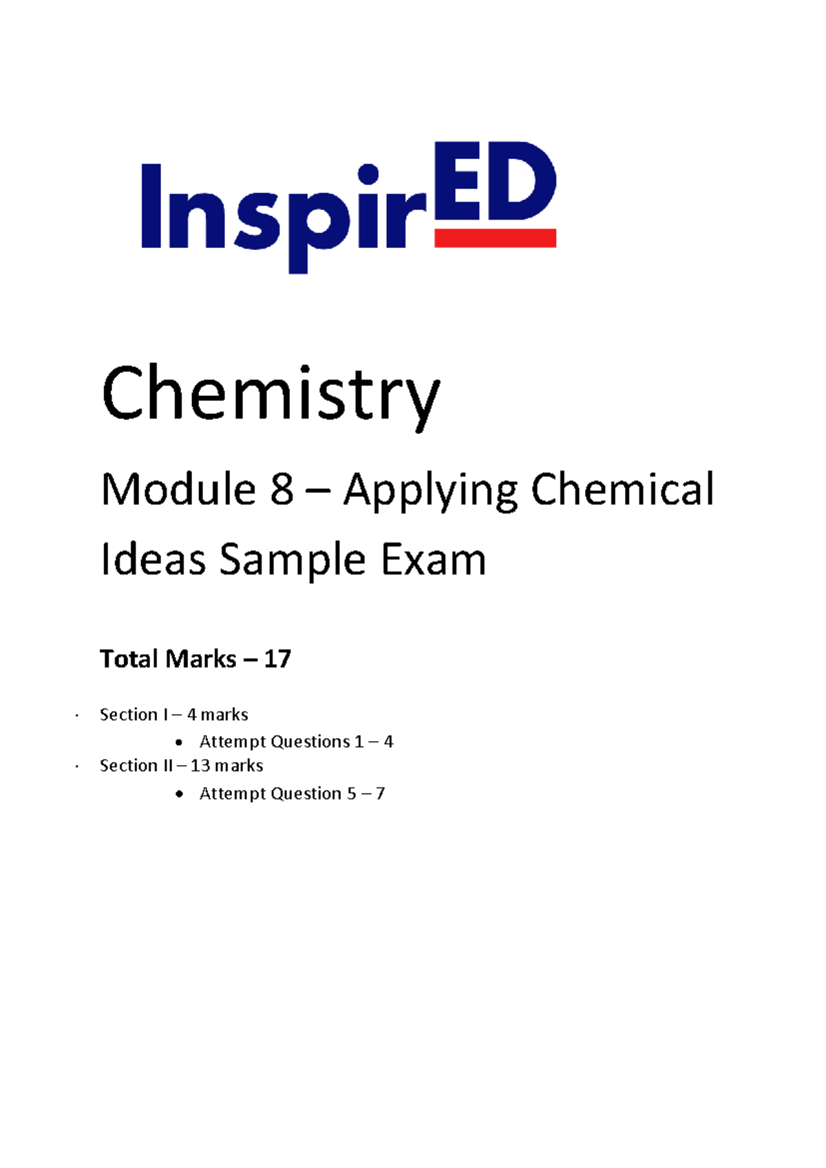 Mod 8 exam - Practice - Chemistry Module 8 – Applying Chemical Ideas ...