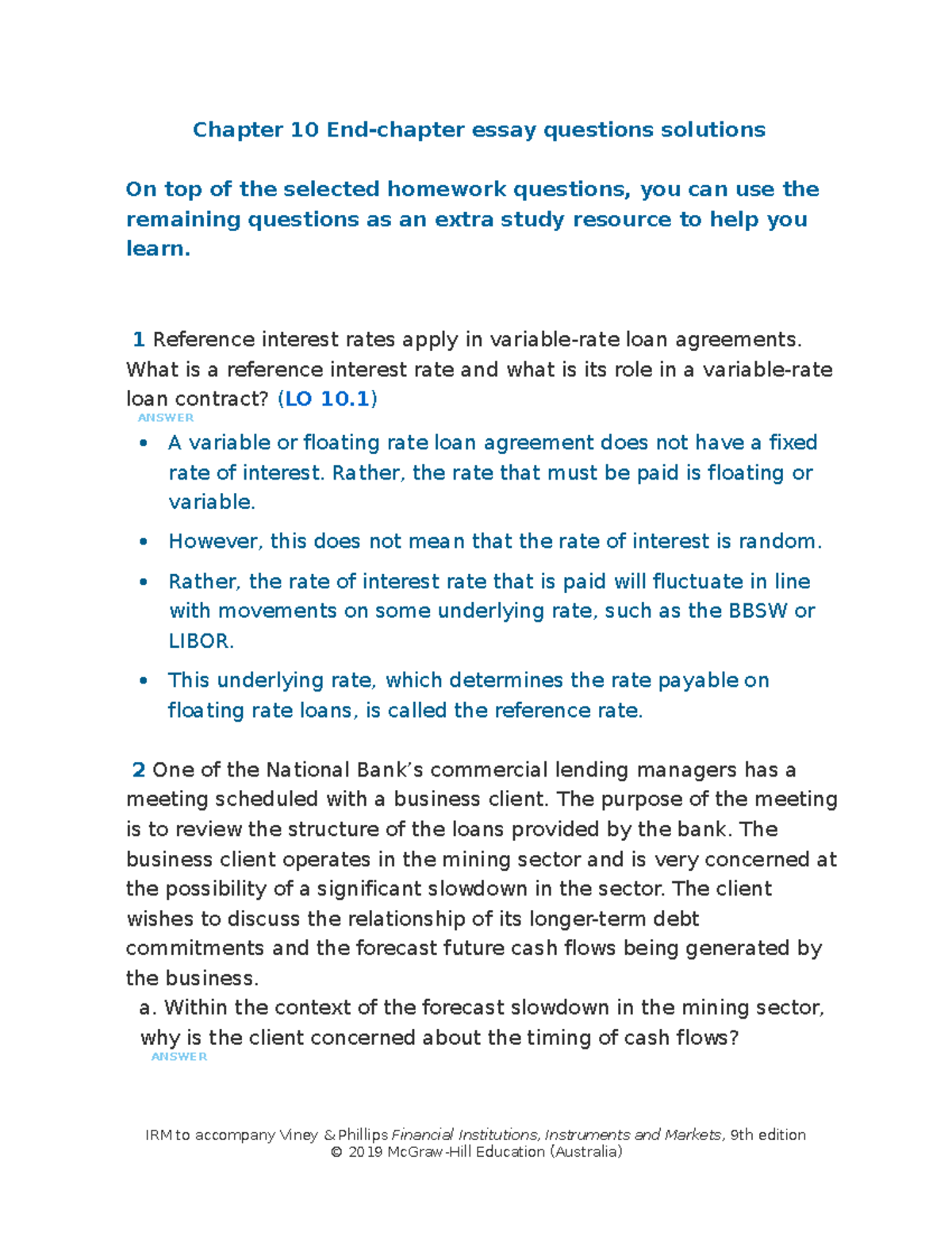 Chapter 10 end-chapter essay questions solutions - Chapter 10 End ...