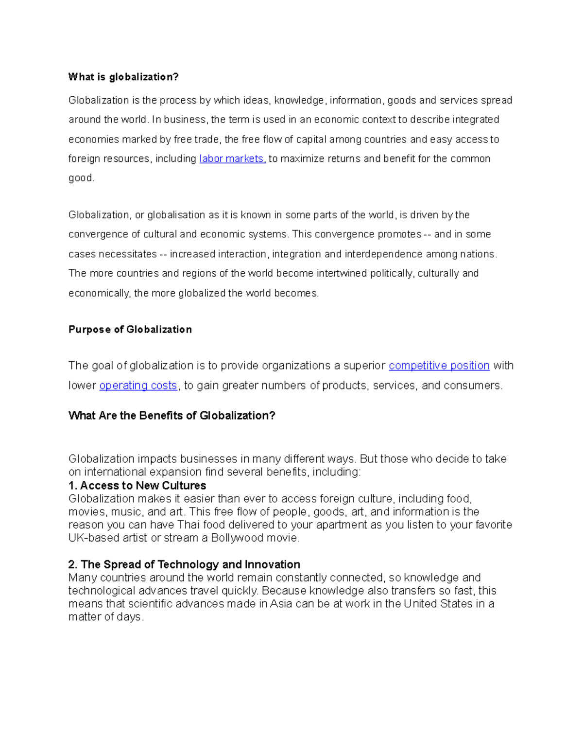 Introduction to Globalization, the Purpose of it and What are the ...