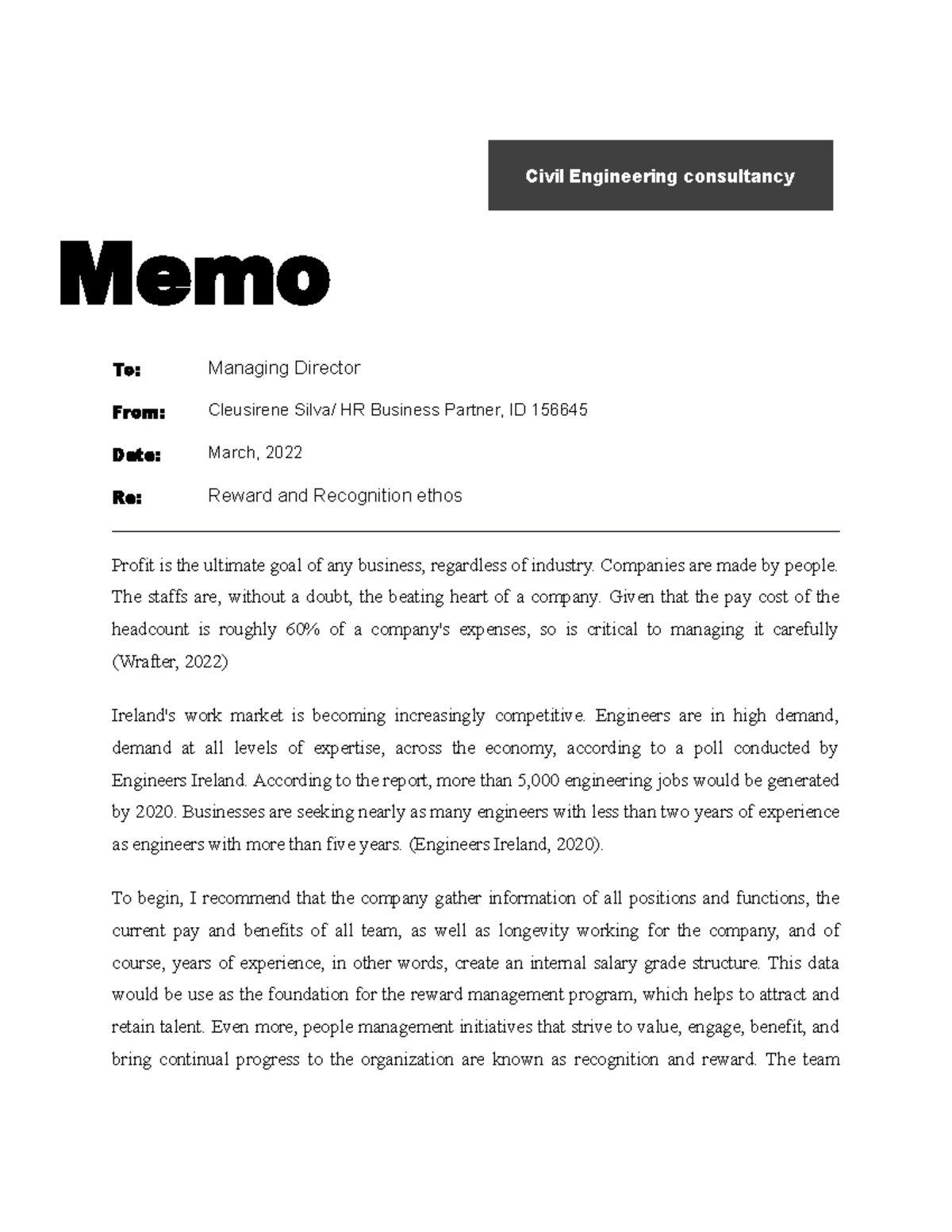 Cleusirene Memo HRM Reward - Civil Engineering consultancy Memo To ...