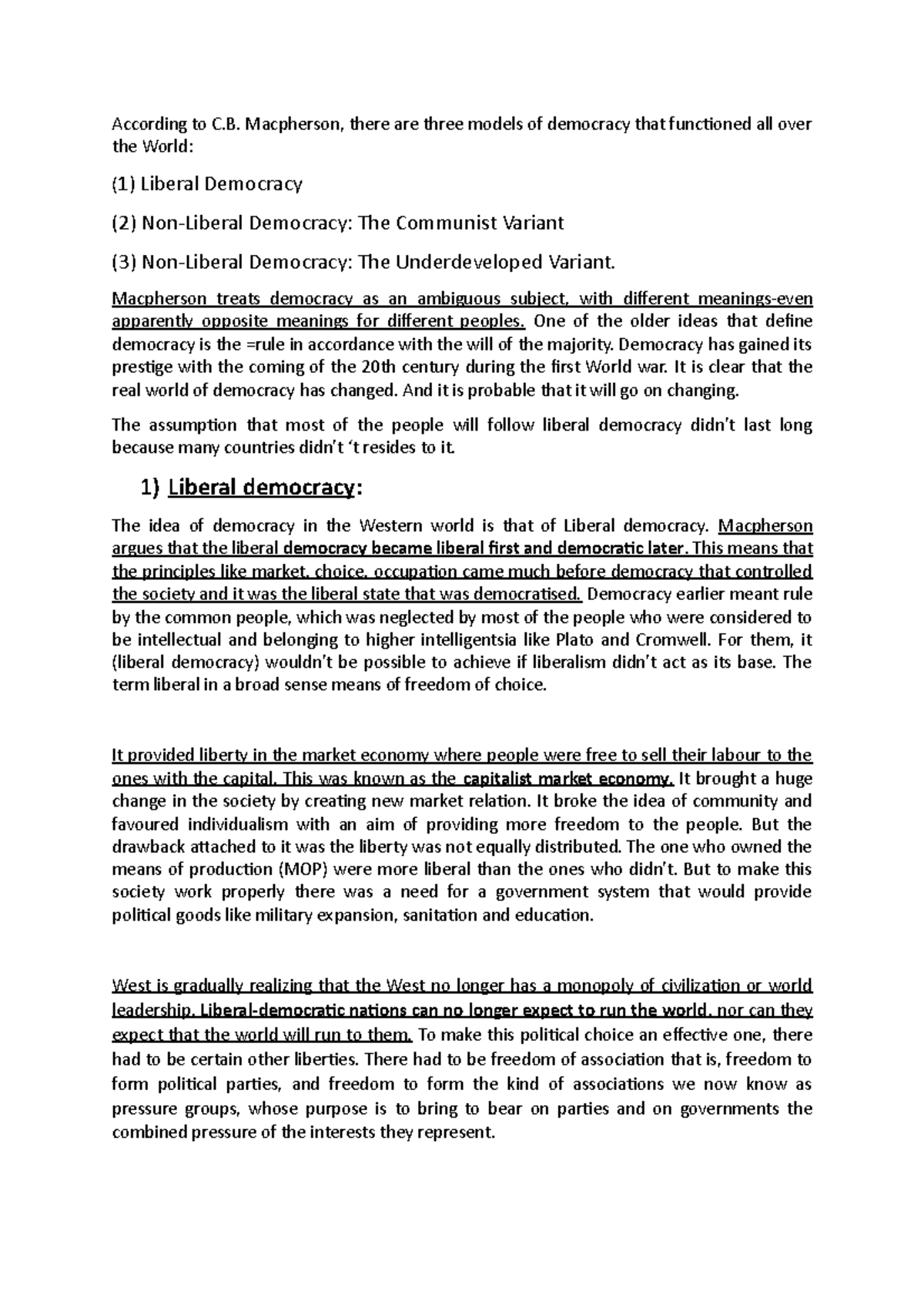 THE REAL World OF Democracy BY Macpherson - According to C. Macpherson ...