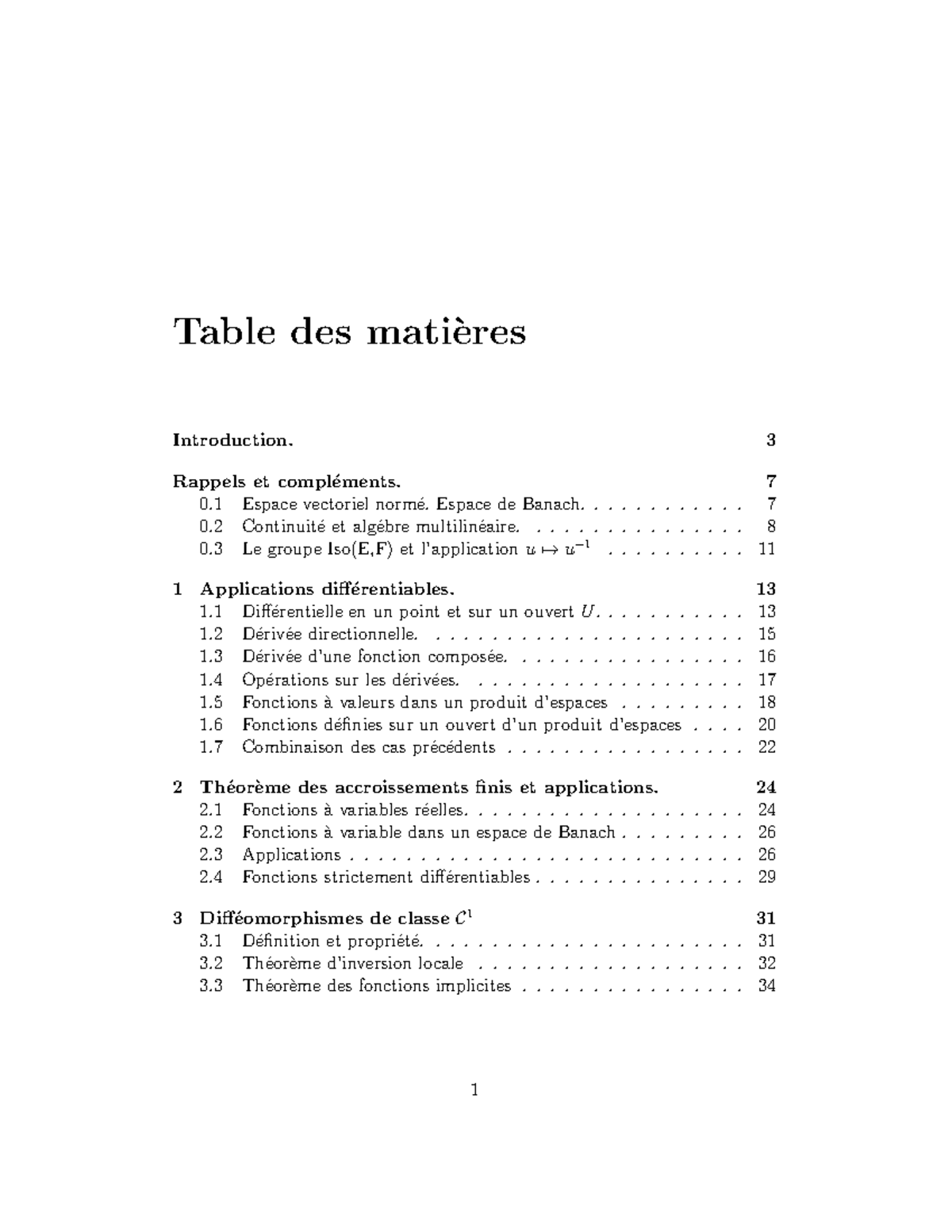 Cours de calcul différentiel 1 - Table des mati`eres Introduction ...
