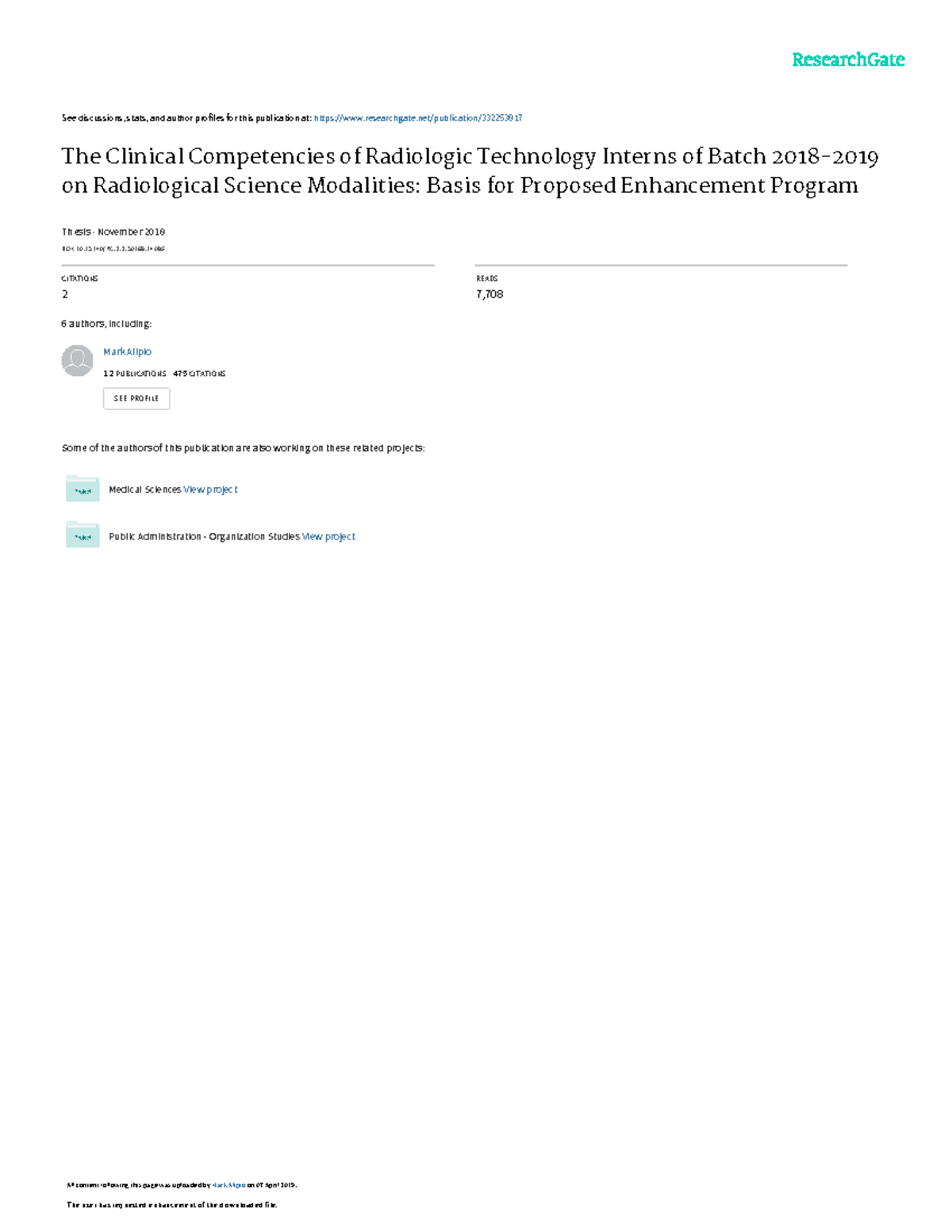 The Clinical Competencies of Radiologic Technology Interns of Batch ...