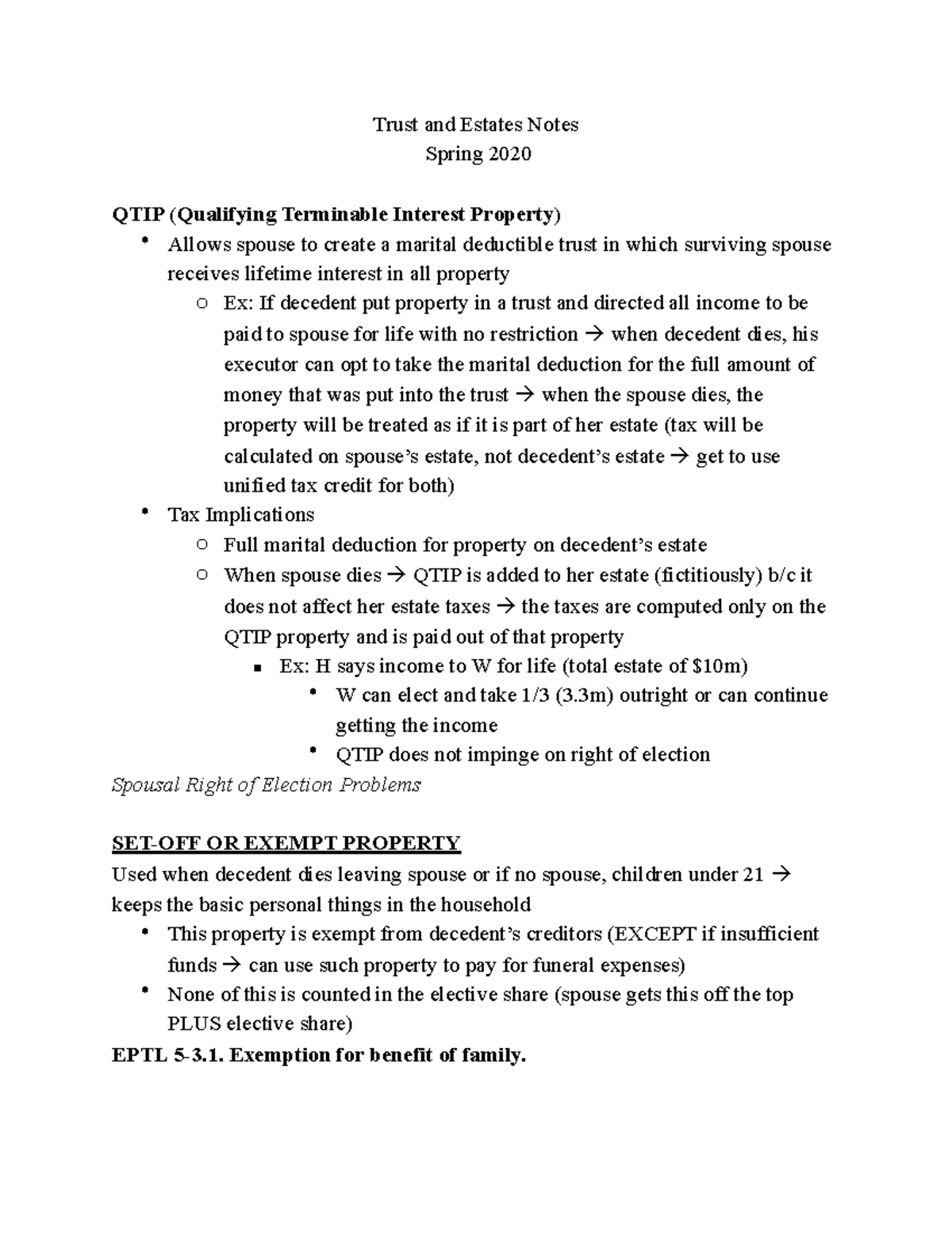 QTIP (Qualifying Terminable Interest Property) - Exemption for benefit ...
