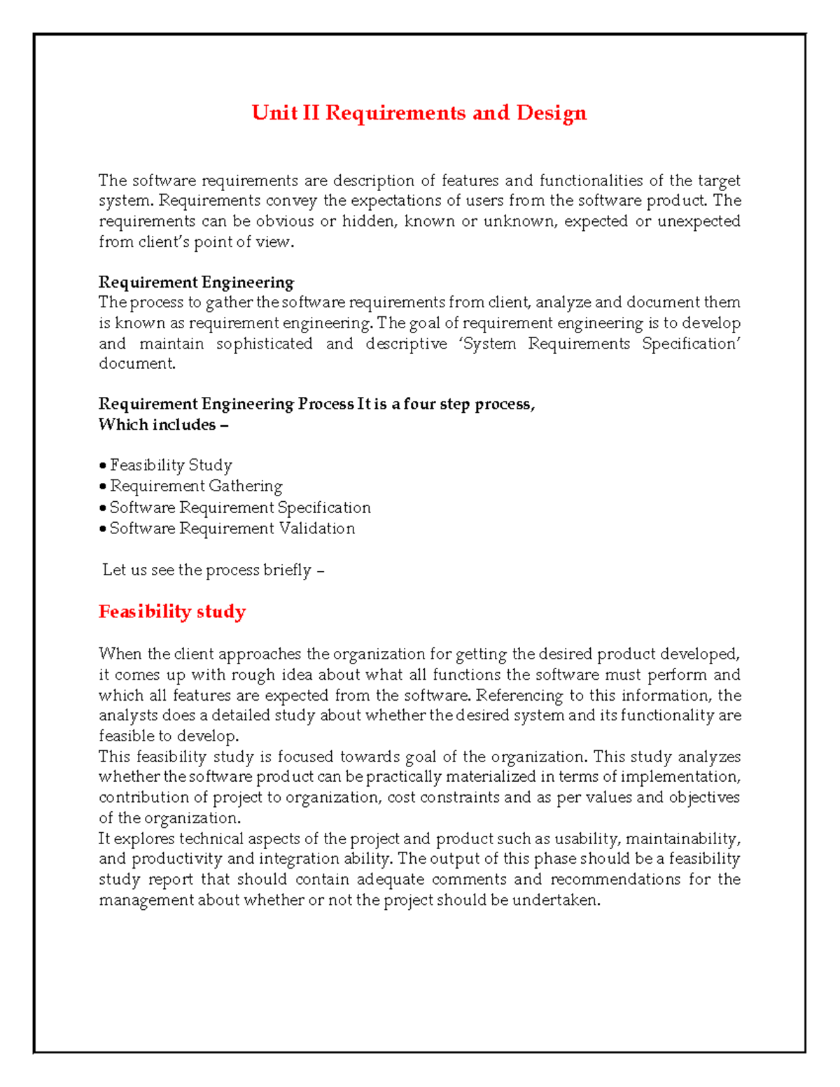 SE Unit 2 Notes - Requirements and Design - Unit II Requirements and ...