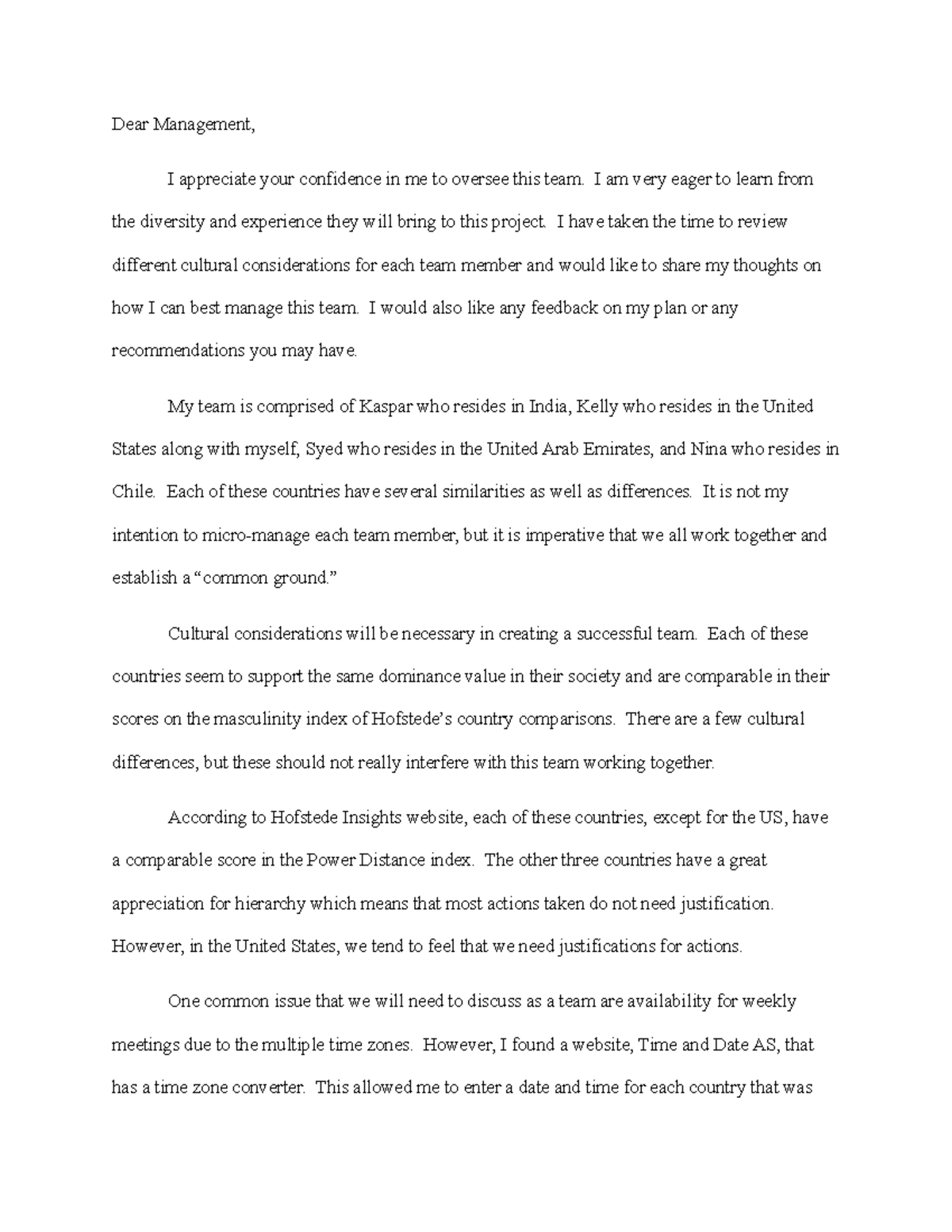 6-1 Email to Manager - Dear Management, I appreciate your confidence in ...