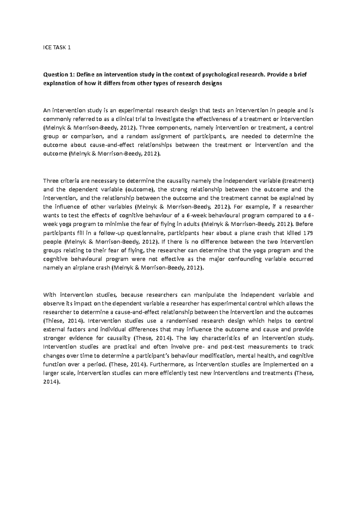 PSYC7324-Ice Task 1 Q1 - Ice task questions - ICE TASK 1 Question 1: Define an intervention ...