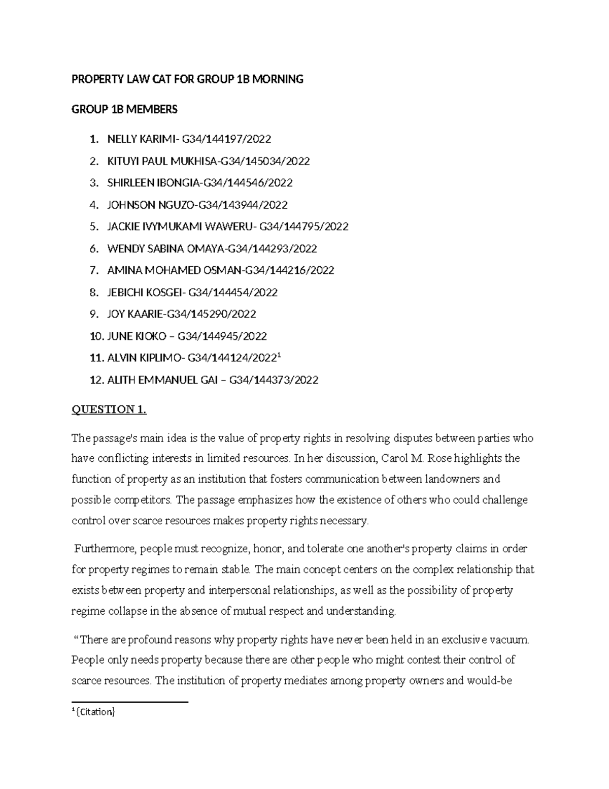 Property law group cat-1 - PROPERTY LAW CAT FOR GROUP 1B MORNING GROUP ...