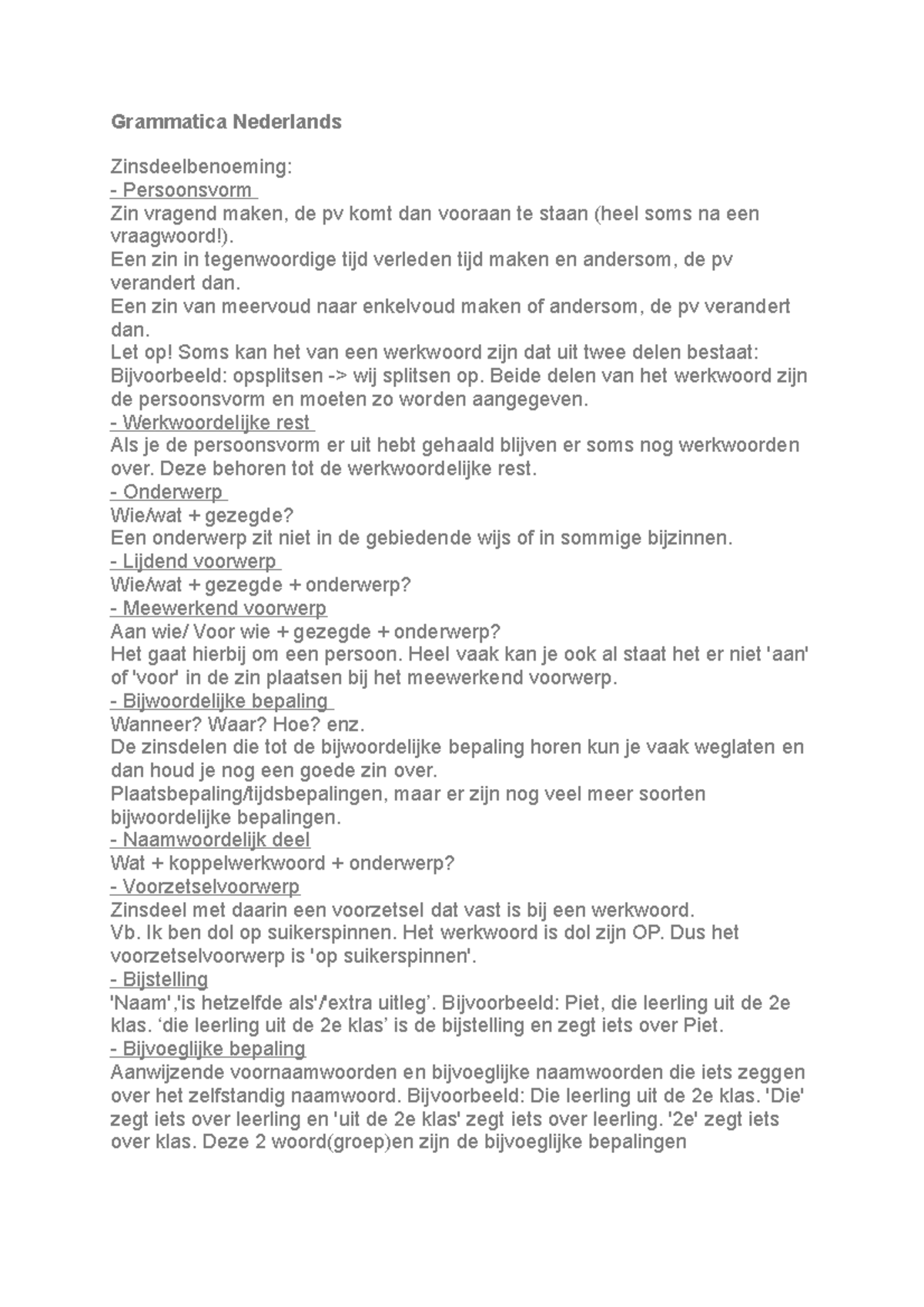 Grammatica nederlands - Grammatica Nederlands Zinsdeelbenoeming ...