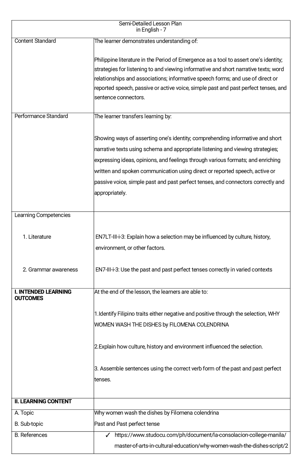 SEMI- Detailed-LP FLCT - Semi-Detailed Lesson Plan in English - 7 ...