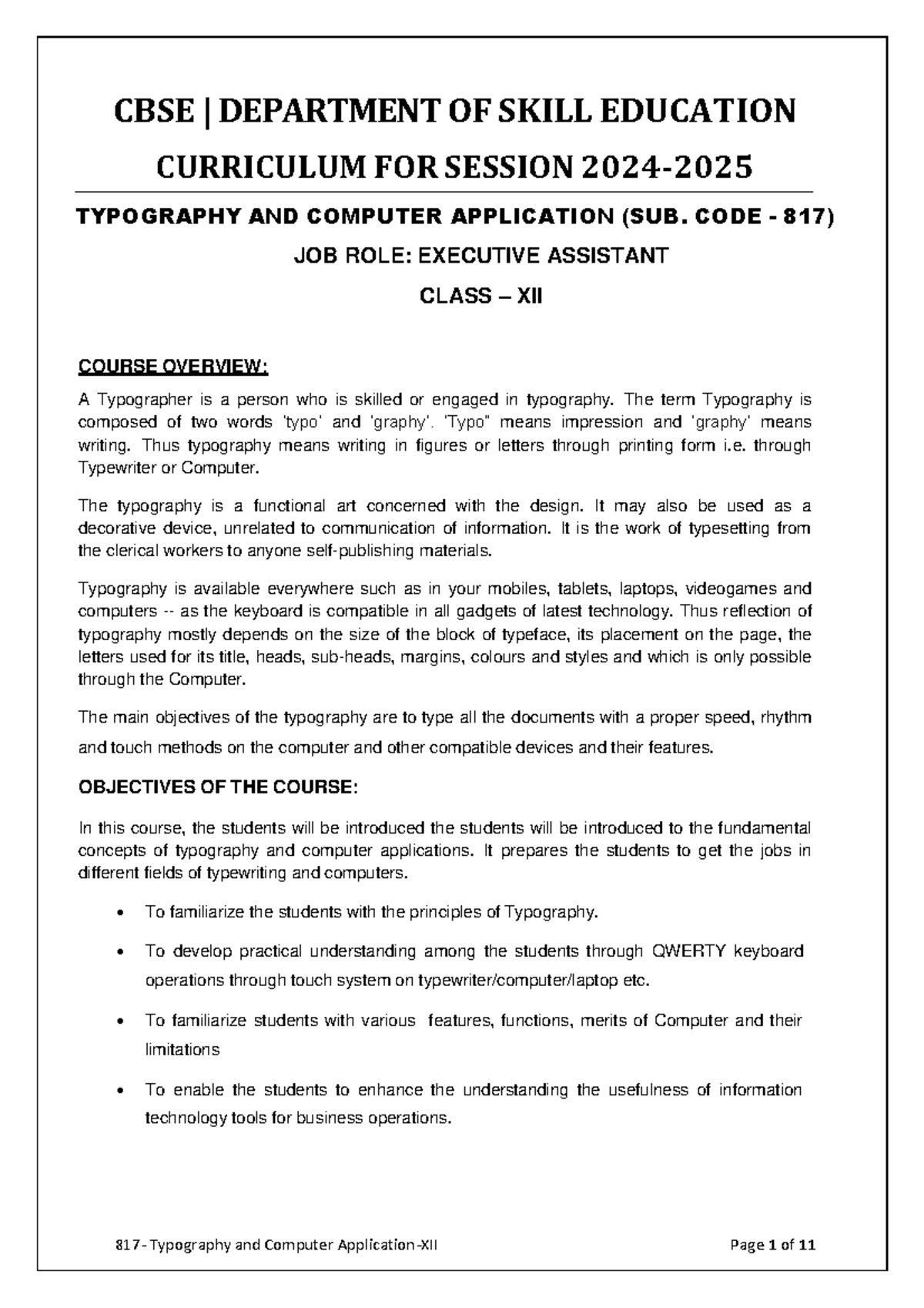 Class 12 Typography Computer Application–817–Syllabus 2024 25 Learn CSE ...