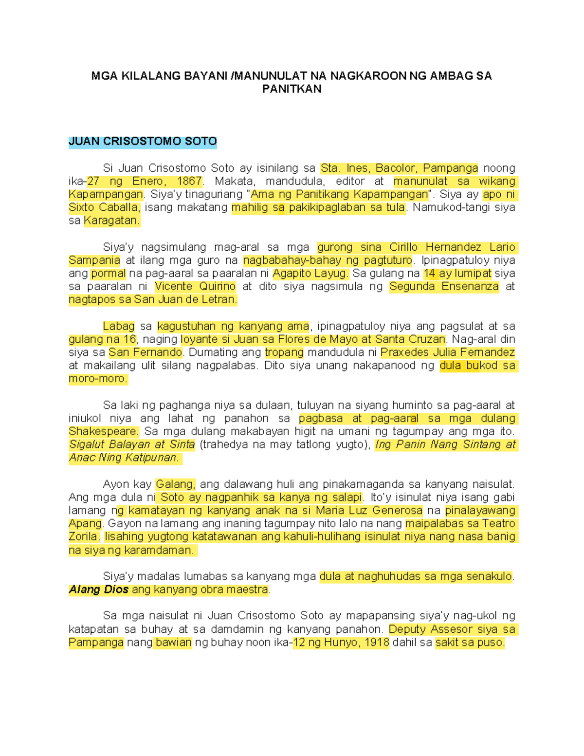 Lecture 6 MGA Kilalang Bayani O Manunulat - MGA KILALANG BAYANI ...