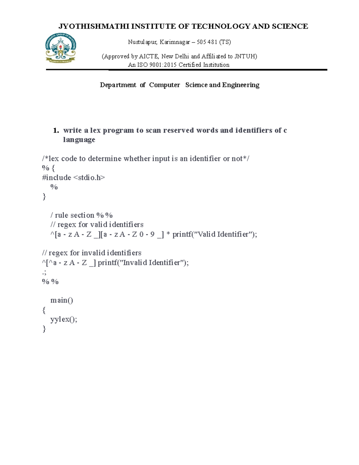 CD LAB Manual 2020-21 - HI JKL - Nustulapur, Karimnagar – 505 481 (TS ...