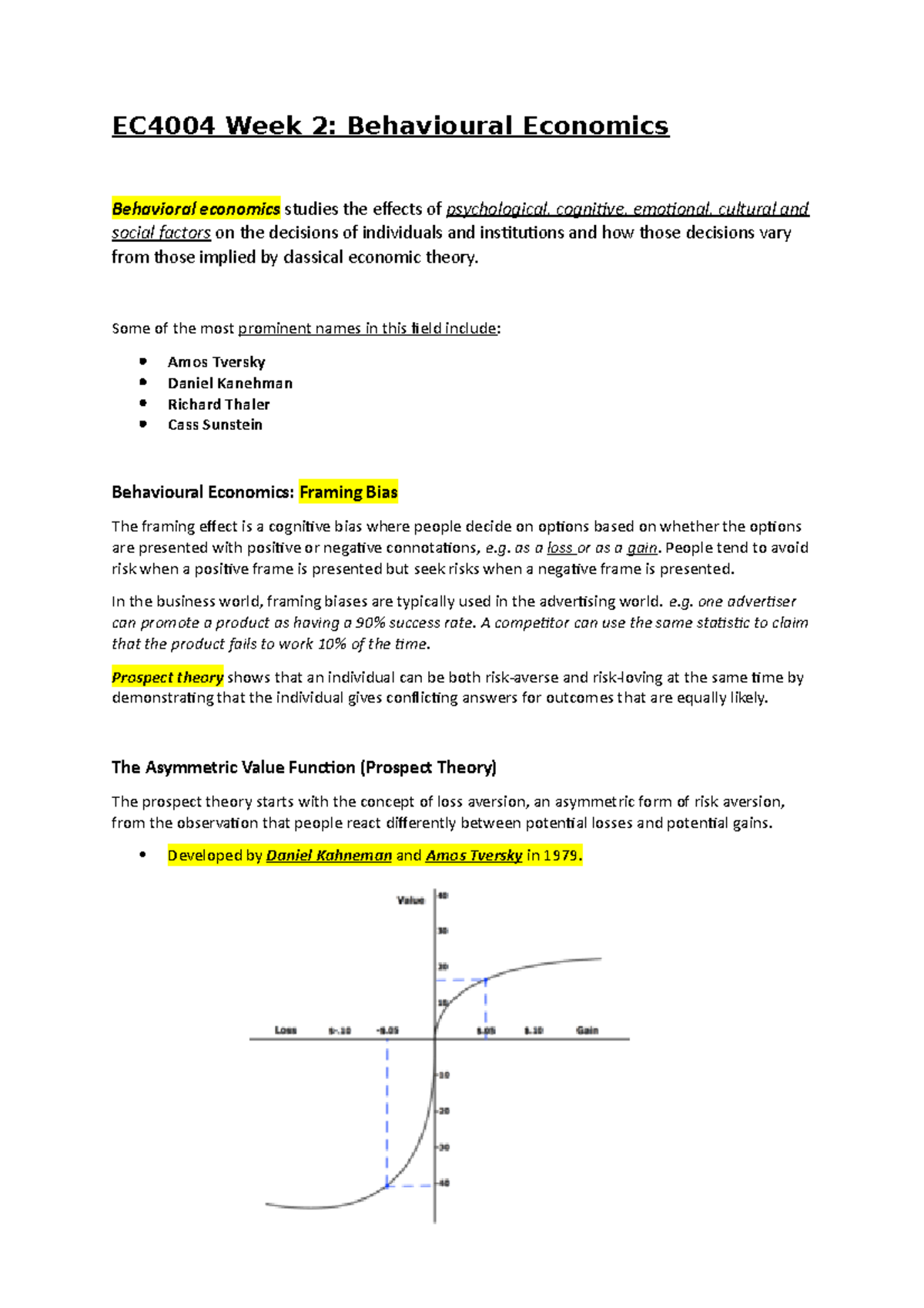 EC4004 Week 2 Notes (Behavioural Economics) - EC4004 Week 2 ...