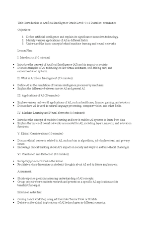 Lesson Plan about Introduction to Computers - Title: Introduction to ...