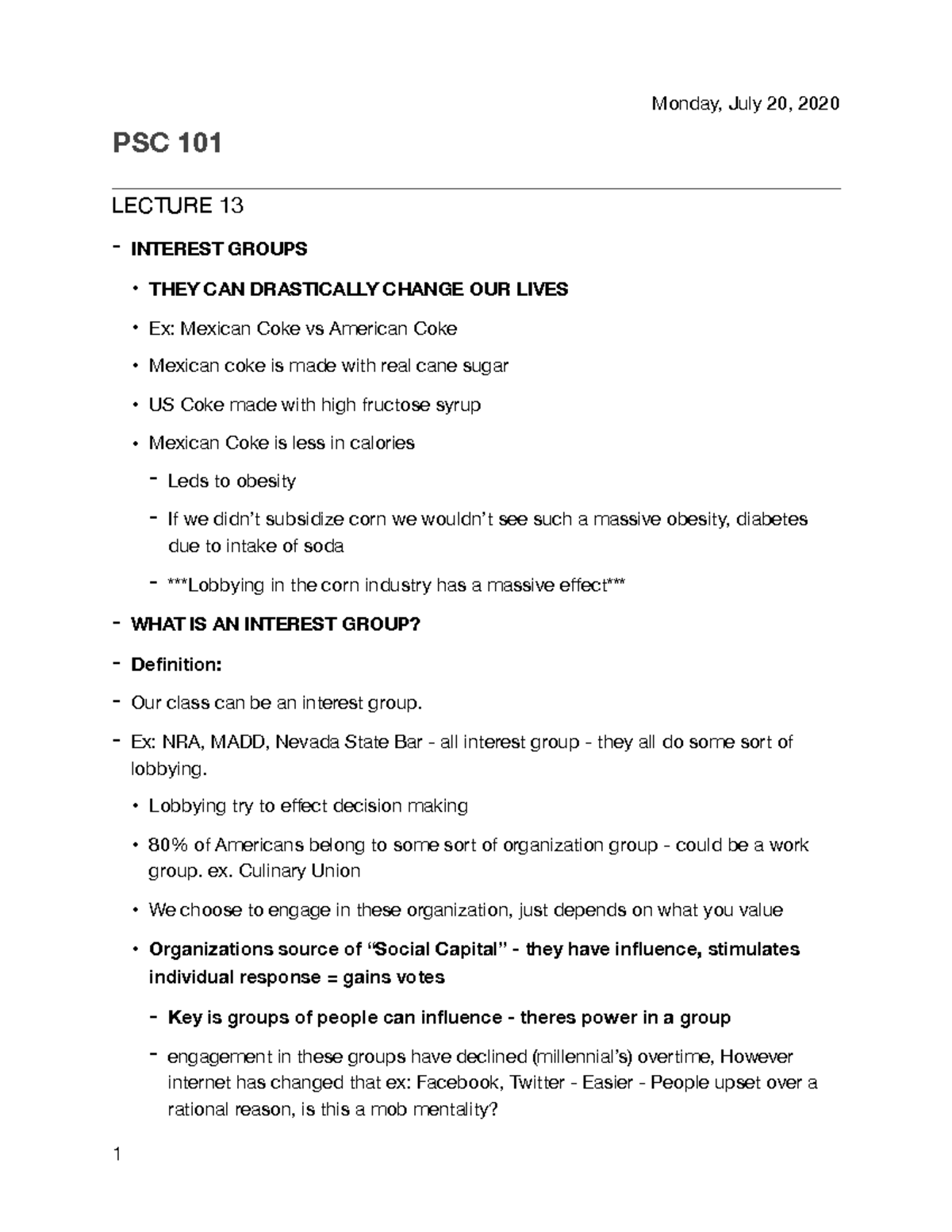 PSC101LEC13 Interestgroups - PSC 101 LECTURE 13 - INTEREST GROUPS ...