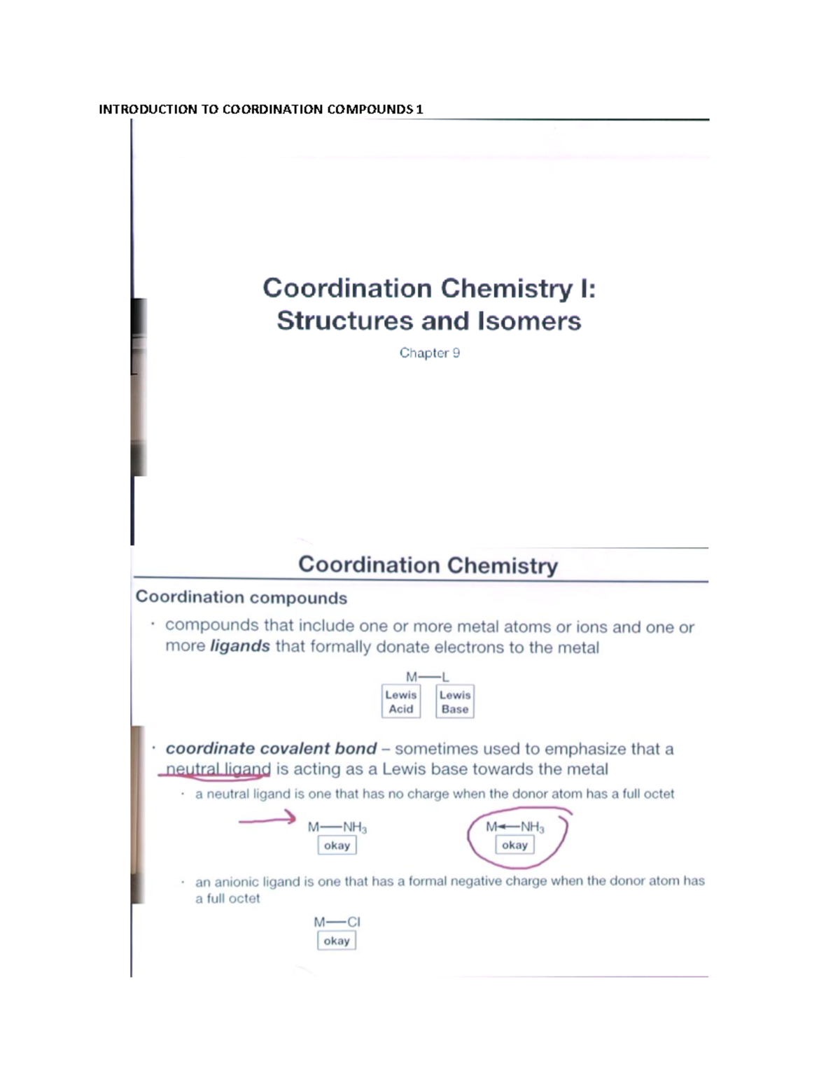 Inorg chem notes - INTRODUCTION TO COORDINATION COMPOUNDS Primary ...