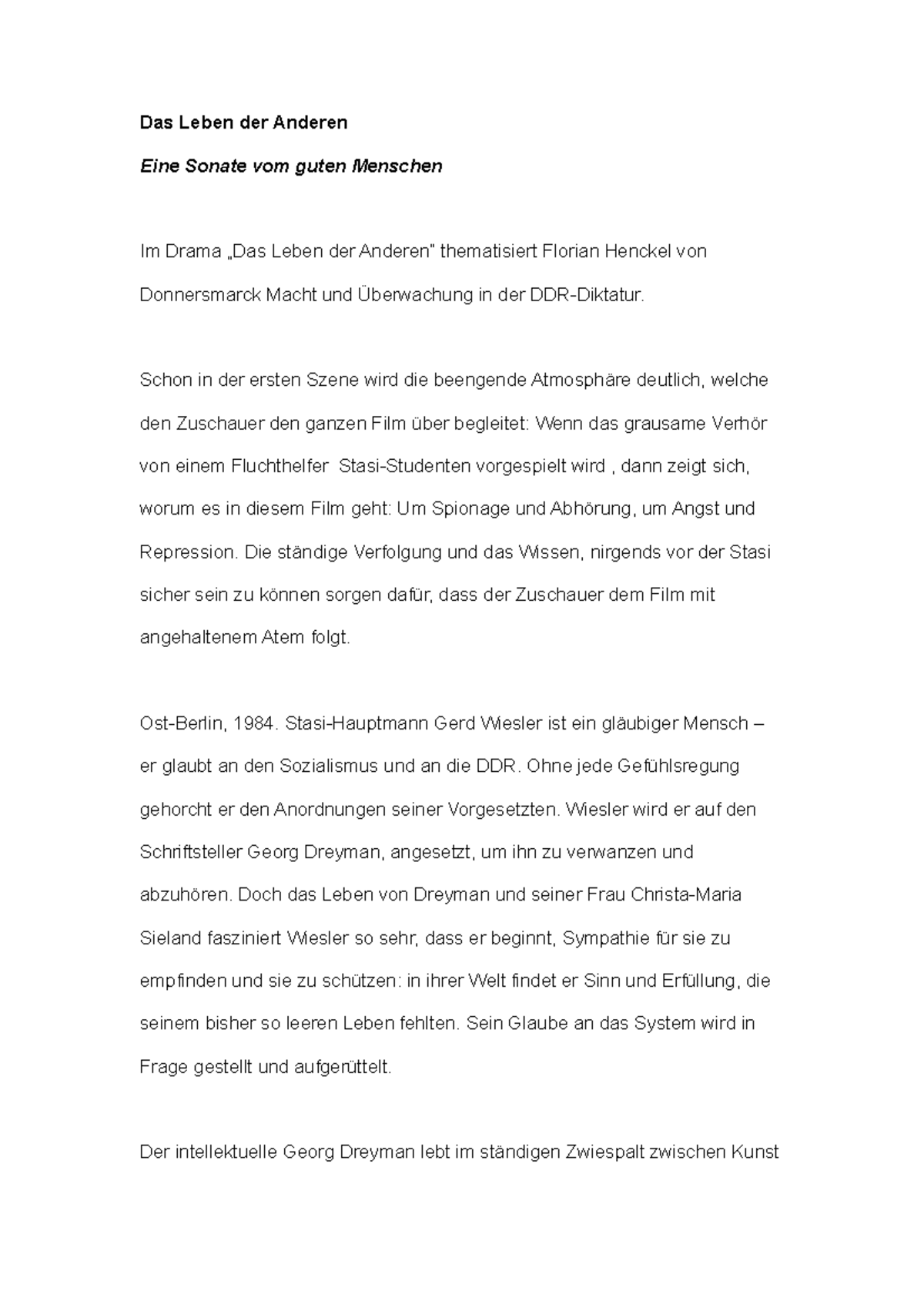 5 Das Leben der Anderen Rezension 2 - Das Leben der Anderen Eine Sonate ...