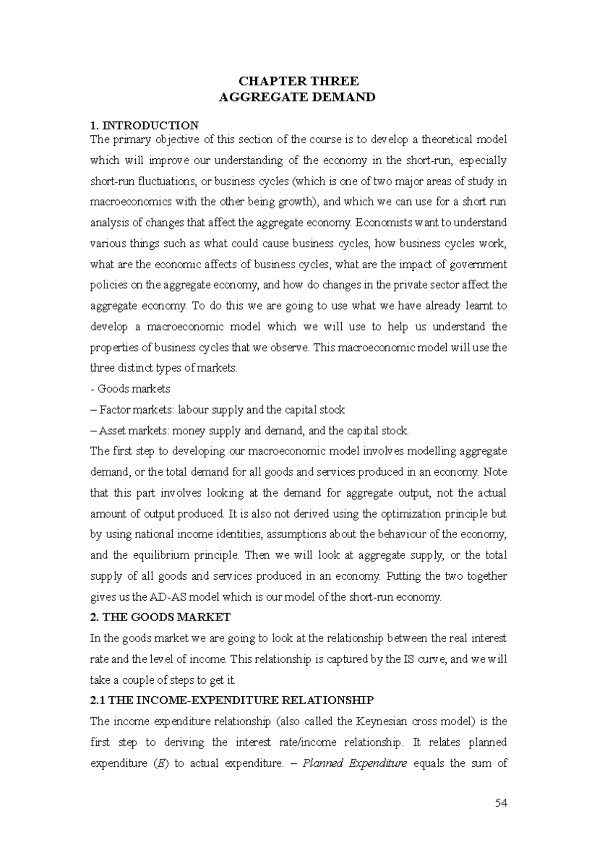 Ch3 Aggregate DD - Lecture notes of Introduction to Macroeconomics I ...