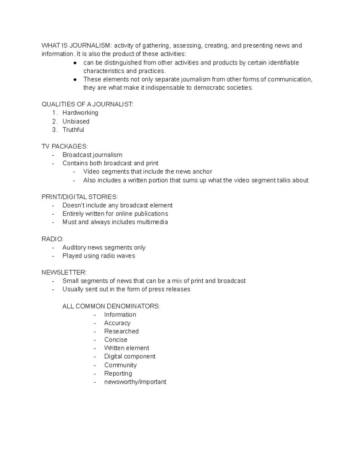 WHAT IS Journalism - Lecture notes 1 - WHAT IS JOURNALISM: activity of ...