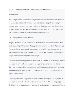 Jean Piaget - In this lecture, we will explore the life, work, and ...