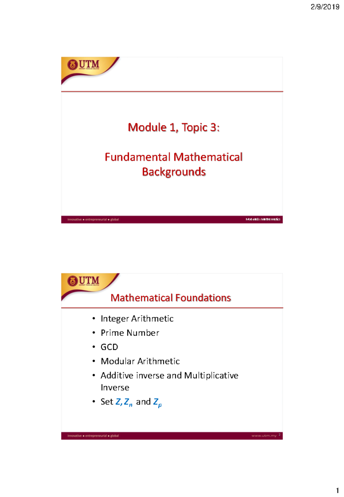 2a Mathematic 1 [Presentation Slides] - Module 1, Topic 3: Fundamental ...
