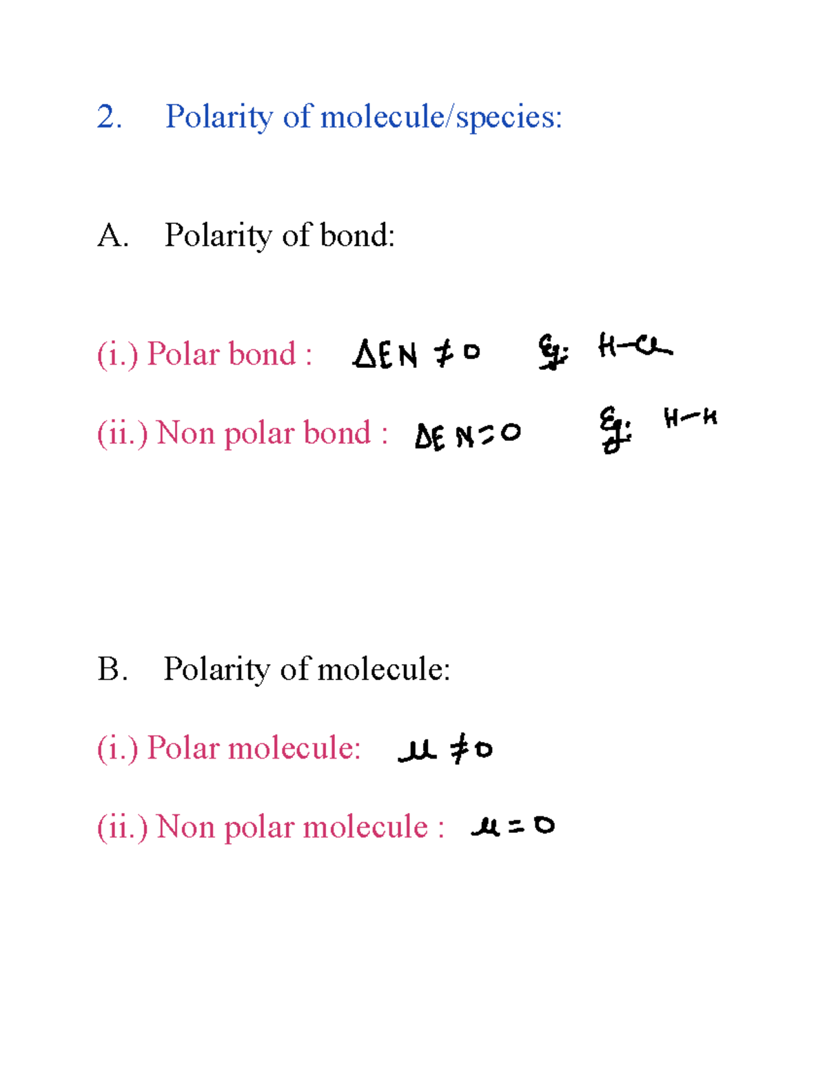 TMP-L46-C.B.-26.07.2021 - Polarity of molecule/species: A. Polarity of ...