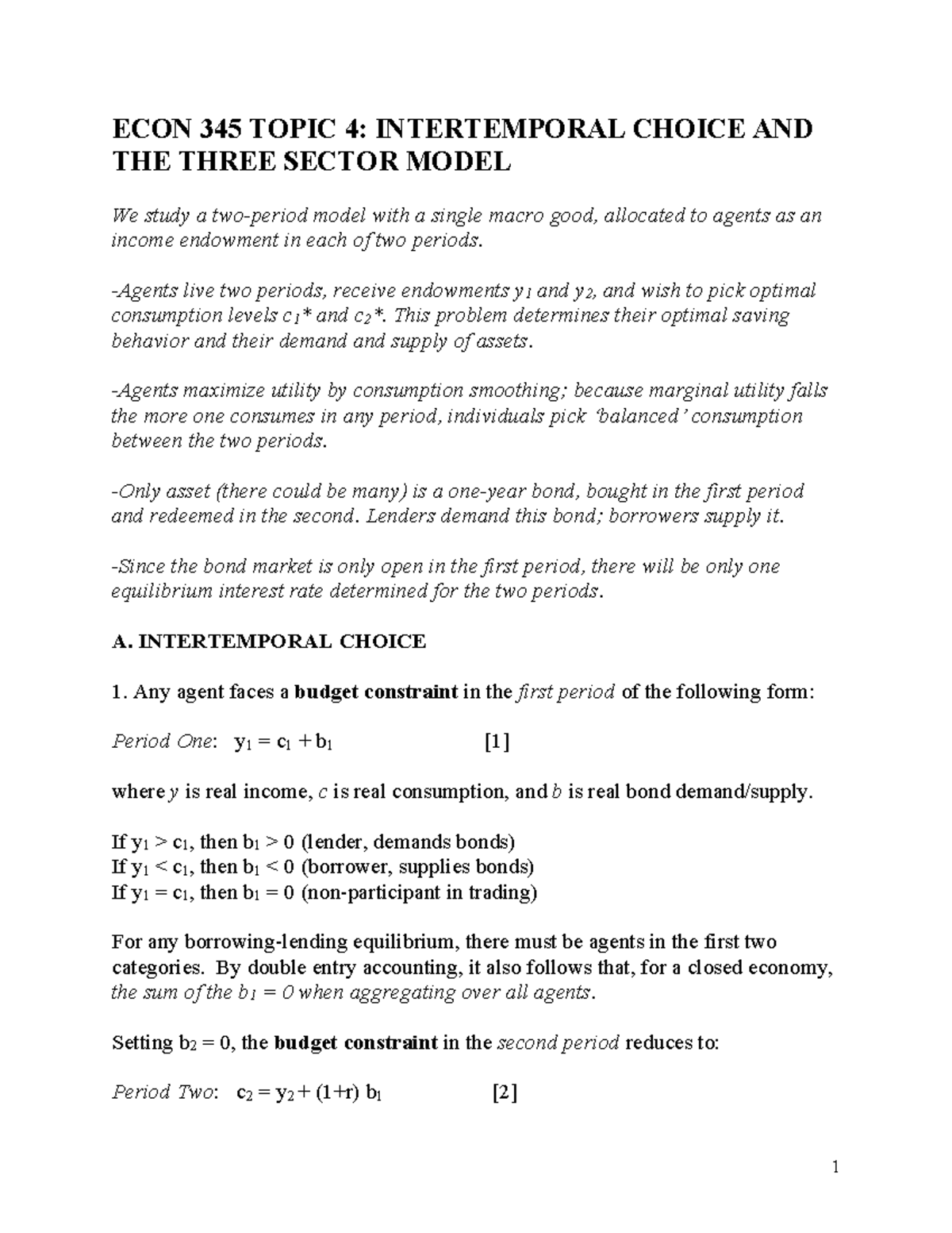 Three Sector Model - ECON 345 TOPIC 4: INTERTEMPORAL CHOICE AND THE ...