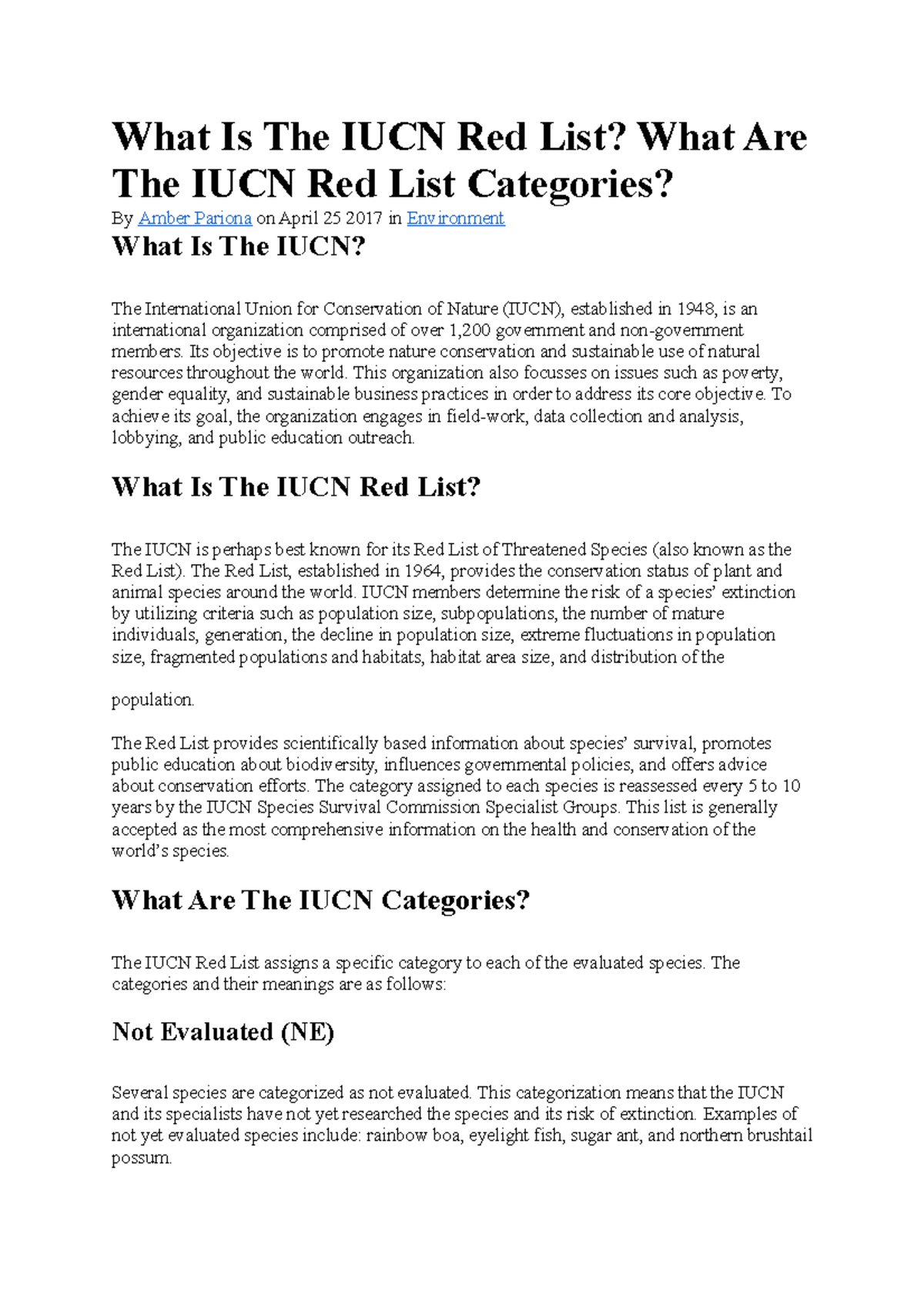 What Is The IUCN Red List - Its objective is to promote nature ...