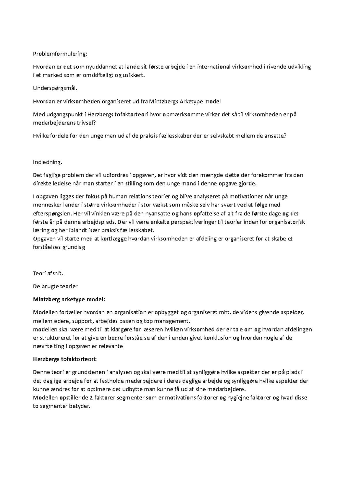 OTP - Inledning 4 - Øvelsesopgave i at skrive indledning + Teori - Problemformulering: Hvordan ...