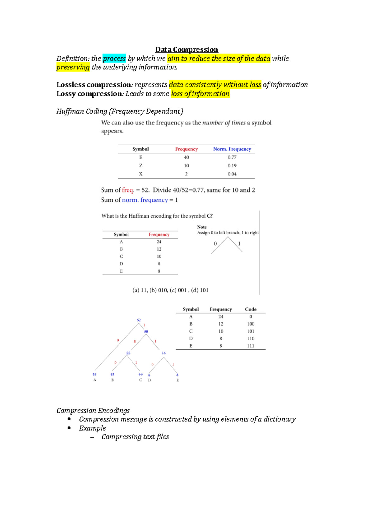 Data Compression - Lecture notes 1-5 - Data Compression Definition: the ...
