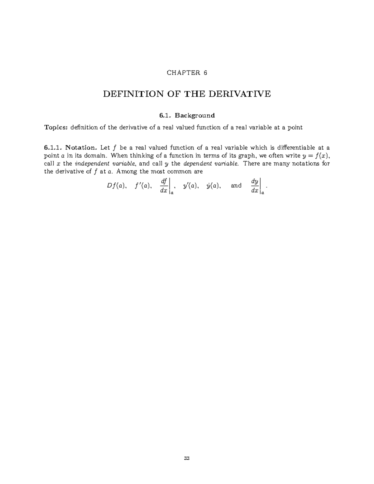 MATH 30 Exercise Ch6 - ####### CHAPTER 6 DEFINITION OF THE DERIVATIVE ...