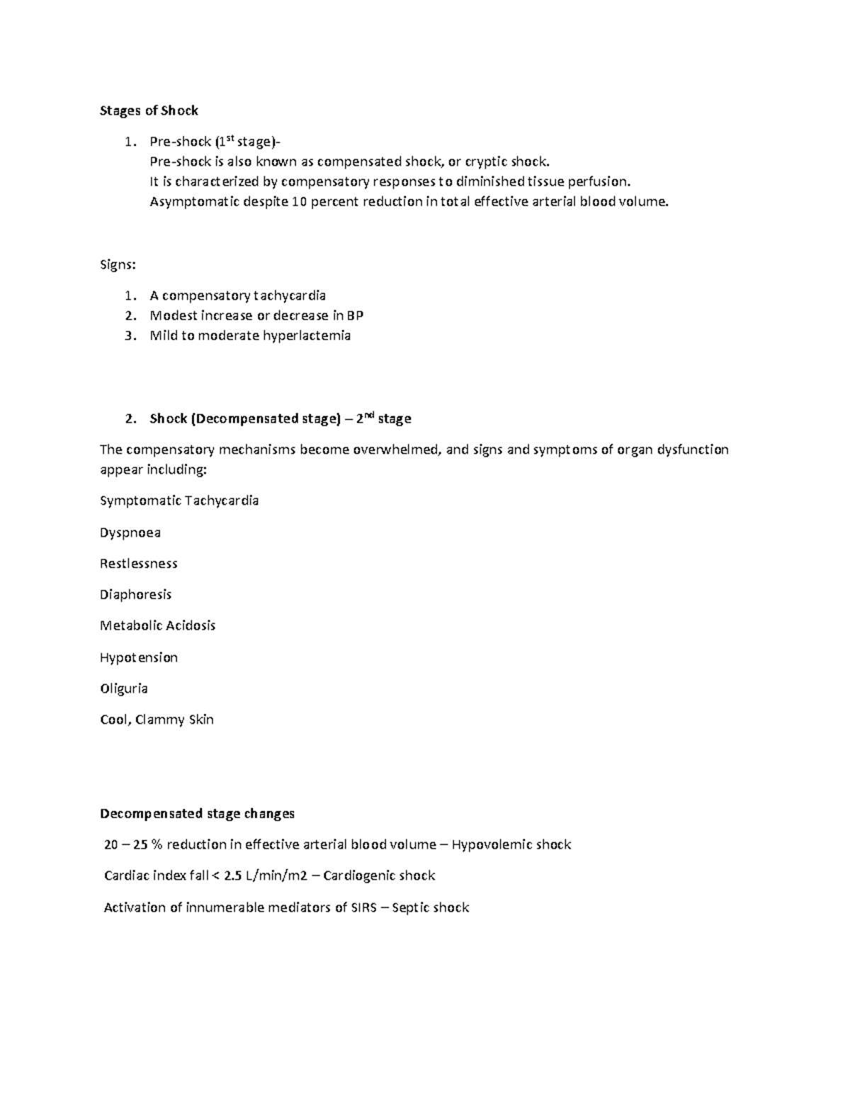 Shock part 2 - These are lecture notes - Stages of Shock 1. Pre-shock ...