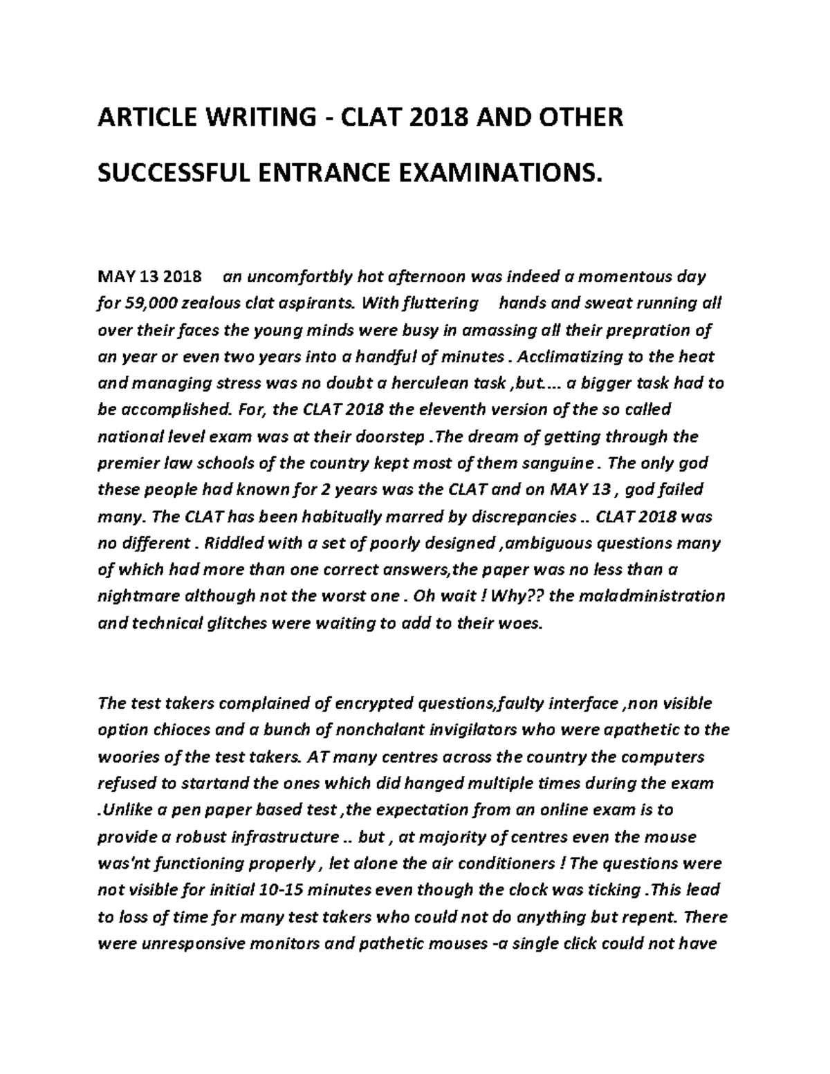 Article Writing - ARTICLE WRITING - CLAT 2018 AND OTHER SUCCESSFUL ...