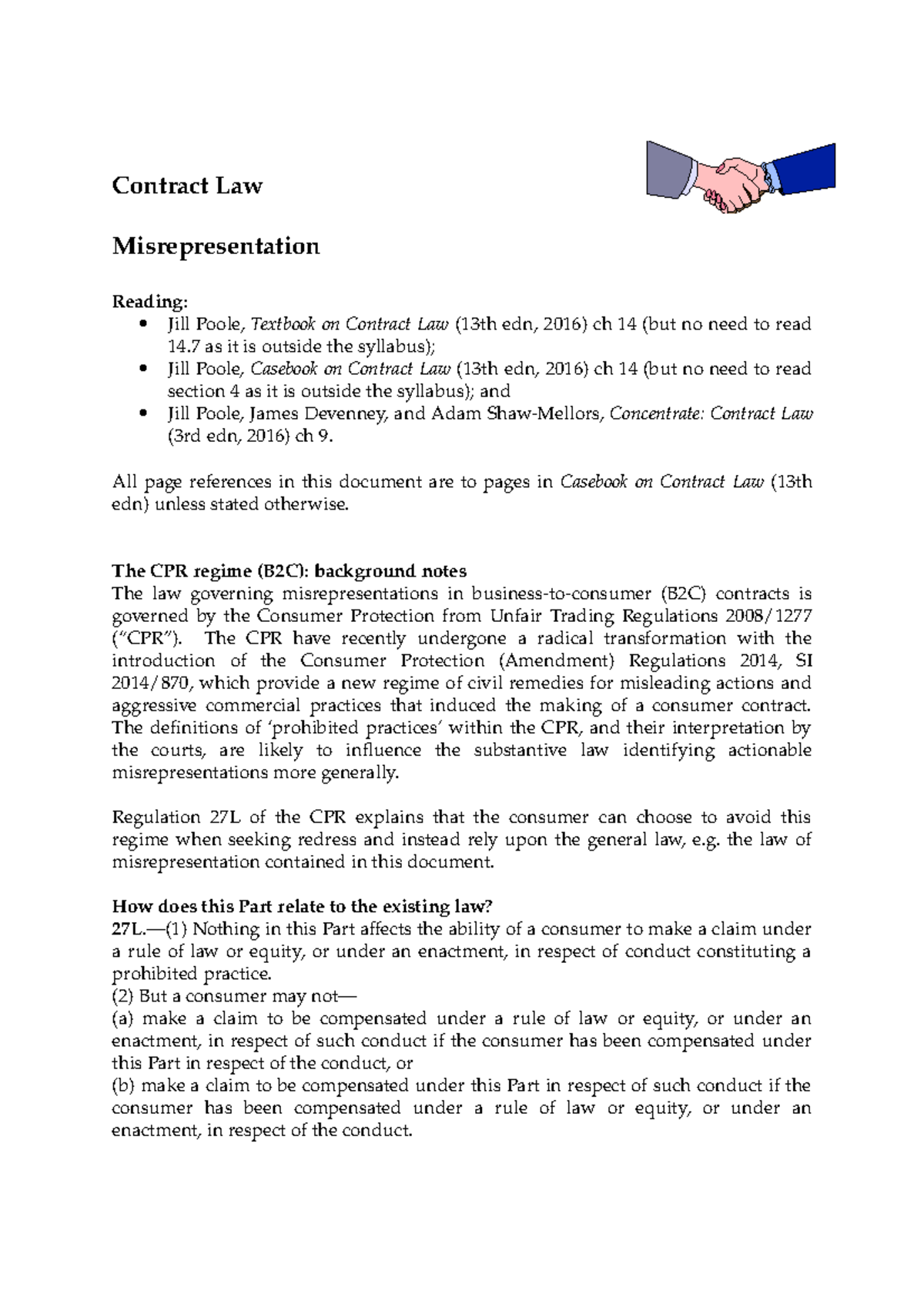 Misrepresentation - Contract Law Misrepresentation Reading: Jill Poole ...